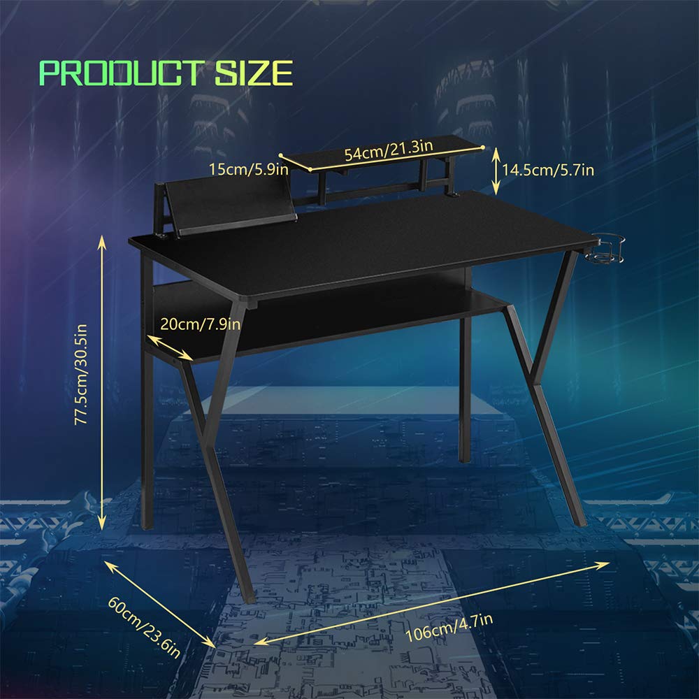 HomeSailing Modern Computer PC Desk Table Black with Hutch and Storage Shelf Cup Holder, Office Workstation Student Gaming Writing Study Desk for Home Furniture 41”