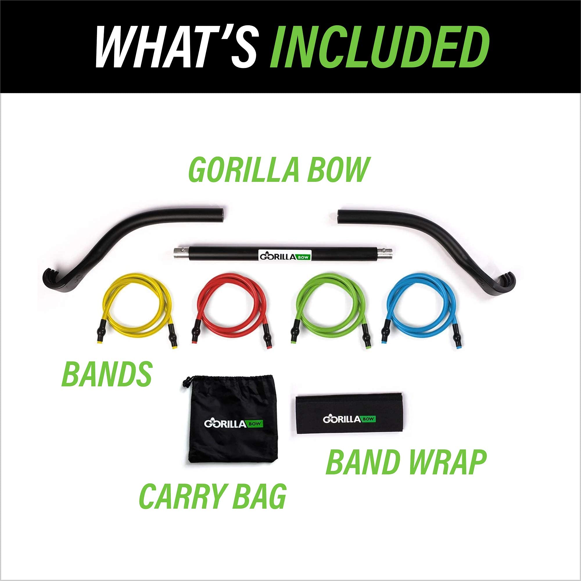 Gorilla Bow Portable Home Gym Resistance Bands and Bar System for Travel, Fitness, Weightlifting and Exercise Kit, Full Body Workout Equipment Set (Travel Bow, Black, Base Bundle)