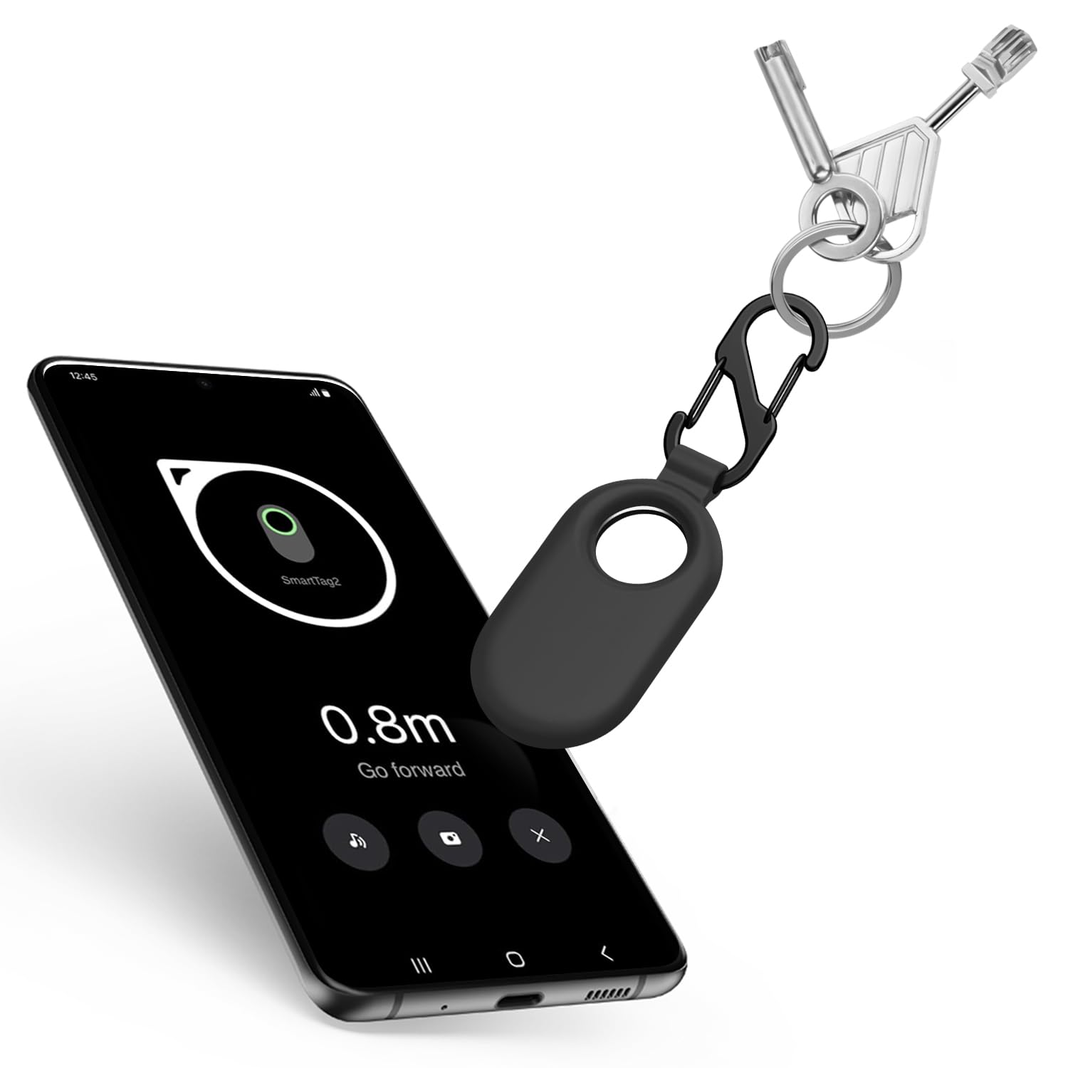 Geiomoo Silicone Case for Galaxy SmartTag2, Protective Cover with Carabiner (Black)