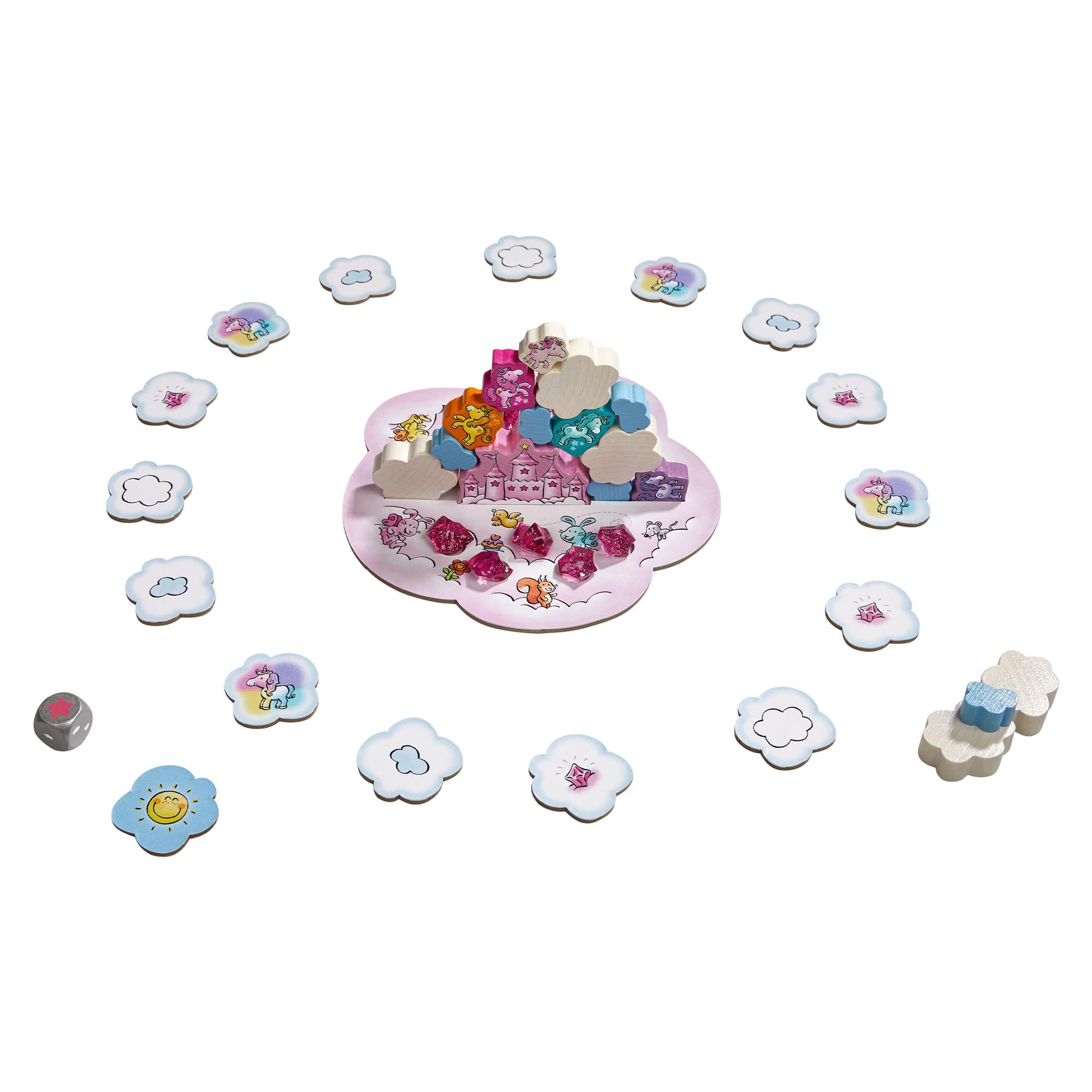 HABA Unicorn Glitterluck Cloud Stacking - A Cooperative Roll & Move Dexterity Game for Ages 4 and Up (Made in Germany)
