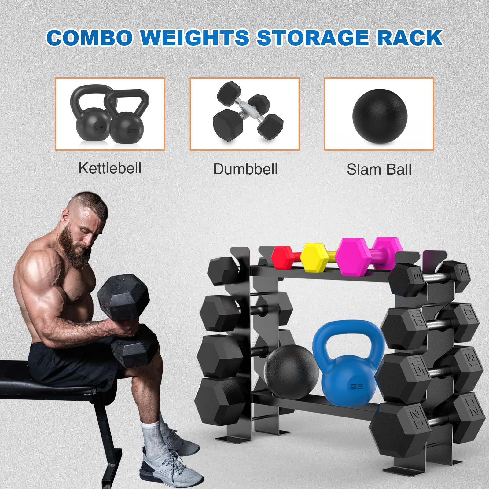 JX FITNESS 2 Tier Dumbbell Rack Stand, Steel Weight Rack for Home Gym Dumbbell Storage, Rack Only