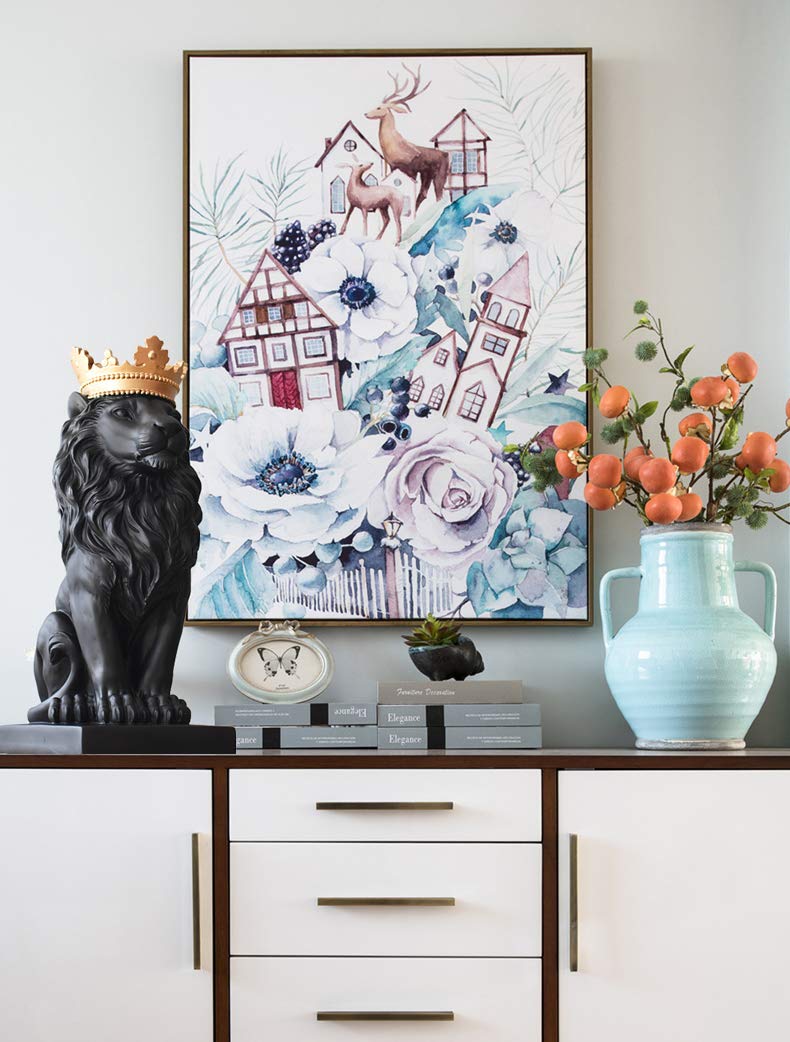 H&W 15''H Crown Lion King Statue, Nordic Style Home and Study Decoration, Collectible Figurines, Best Gift for The Man, White (HH16-D2)