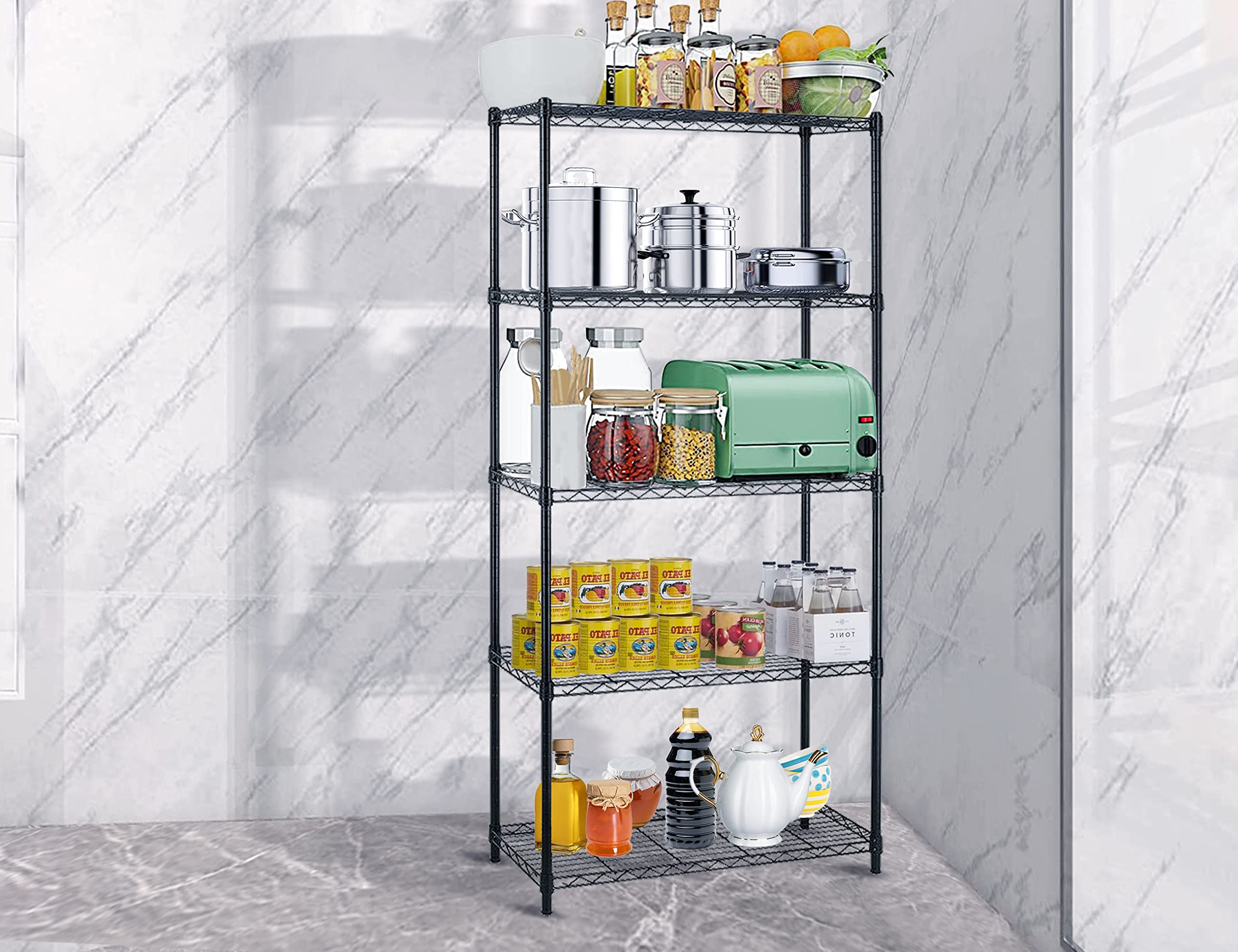 Haiput Wam Storage Shelves, 5 Tier Adjustable Metal Shelving with 1250 Lbs Capacity for Kitchen Laundry Bathroom Pantry Organization, Shelving Unit Wire Shelf Metal Shelves for Storage -14x36x72