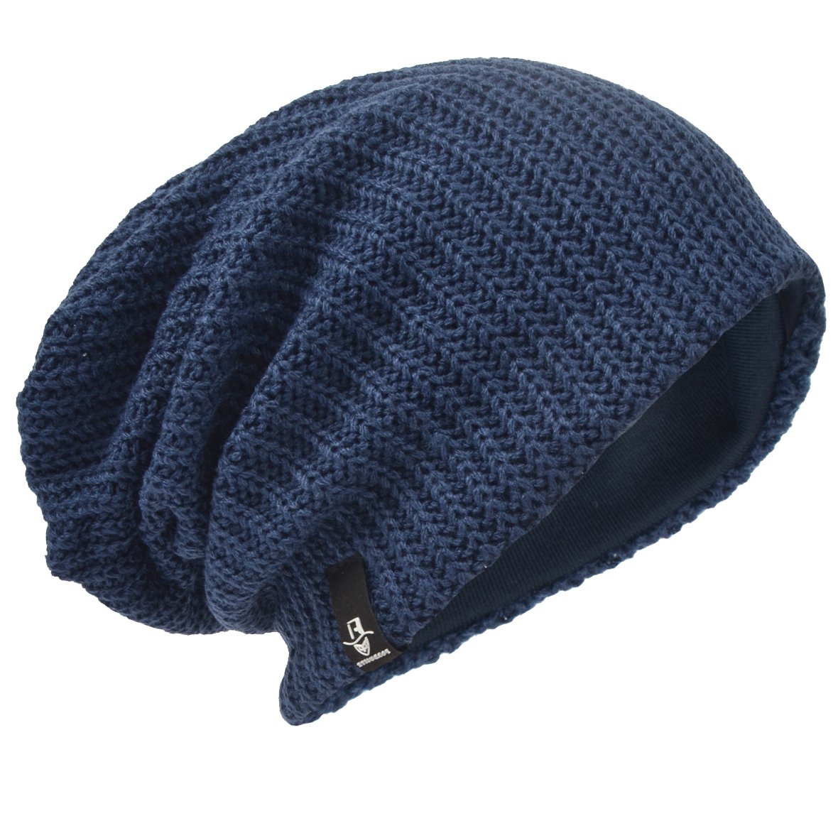 HISSHE Men Oversize Skull Slouch Beanie Large Skullcap Knit Hat (Ribbed-Navy)