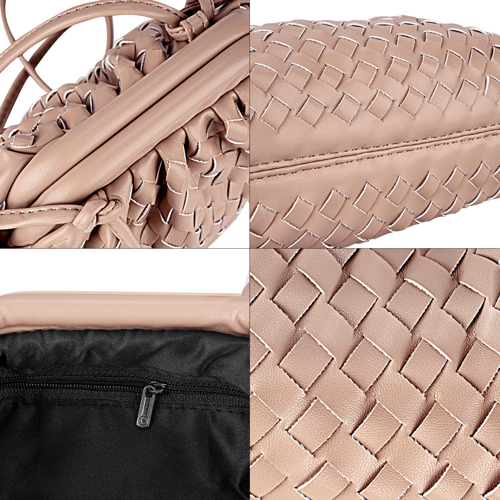 Linkidea Cloud-Shaped Dumpling Clutch Purse, Woven Crossbody Bags for Women, Vegan Leather Soft Ruched Trendy Shoulder Strap Bag (Khaki)