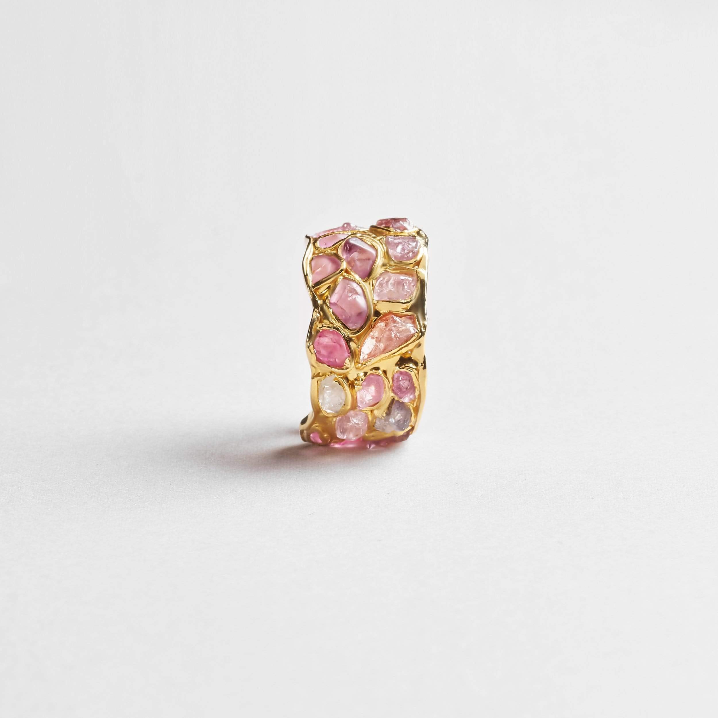 german kabirski 16 Carat Pink Spinel Handmade Barrel Ring for Women in 925 Sterling Silver with Gold Plating Size 5.5