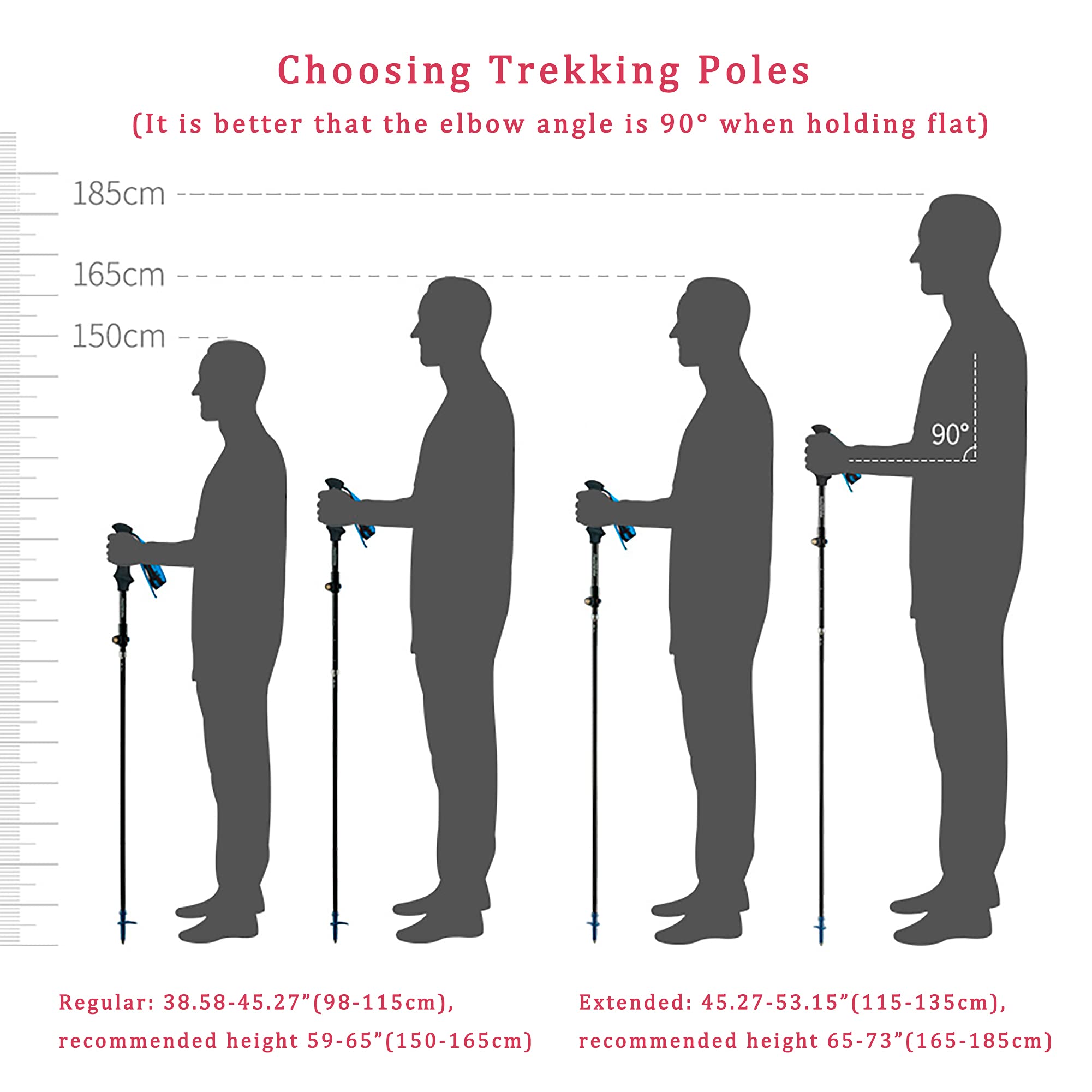 HYSENM Carbon Fiber Trekking Pole with Lever Lock Extendable 45-53 Inch Collapsible Walking Stick Shock Absorbent Lightweight Hiking Pole with Adjustable Waist Grip, Violet