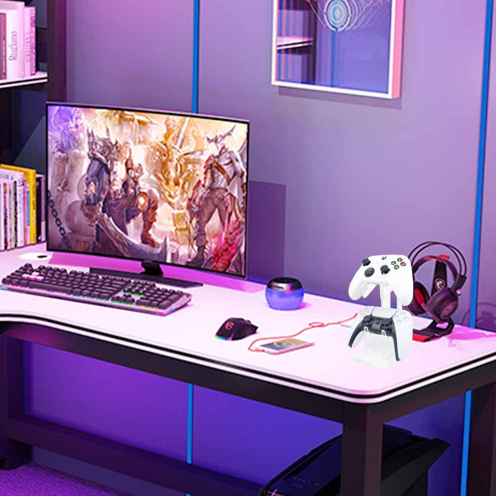 IKPEK Dual Controller Organizer for Desk, Display Controller Stand for PS5/ PS4/ Xbox Series/One X/S/Nintendo Switch Controller, Controller Desk Mount for 2 Packs Game Controller (Crystal Clear)