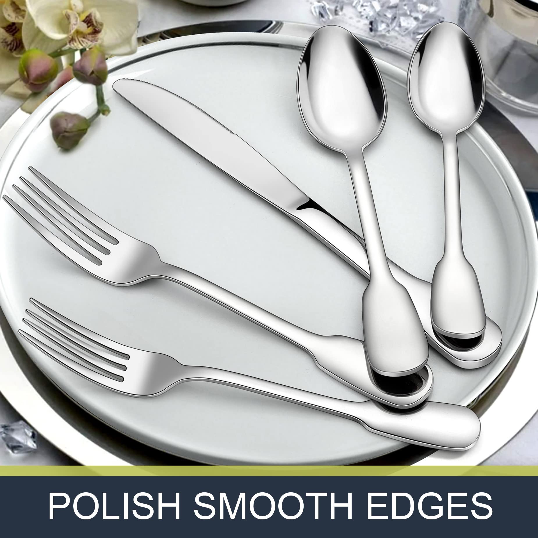 LIANYU Superior 18/10 Silverware Flatware Set for 12, 60-Piece Stainless Steel Flatware Set, Fancy Cutlery Tableware Set for Kitchen Restaurant Wedding, Mirror Polish, Dishwasher Safe