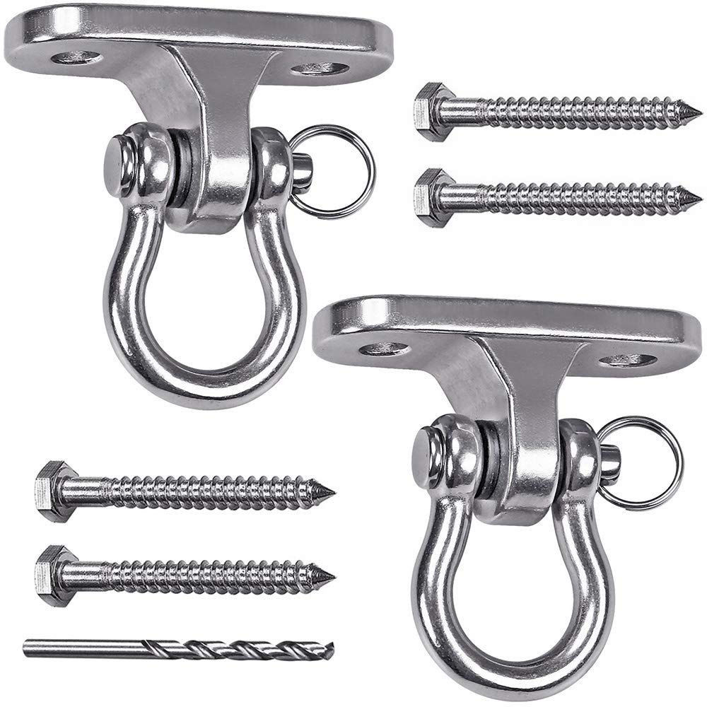 GW Gwongvvei IOH 2 Pcs Heavy Duty Swing Hangers with 4 Screws Stainless Steel 304 Antirust, 2000lb Capacity 180° Swing, Playground Porch Yoga Seat Trapeze Wooden Sets Indoor Outdoor
