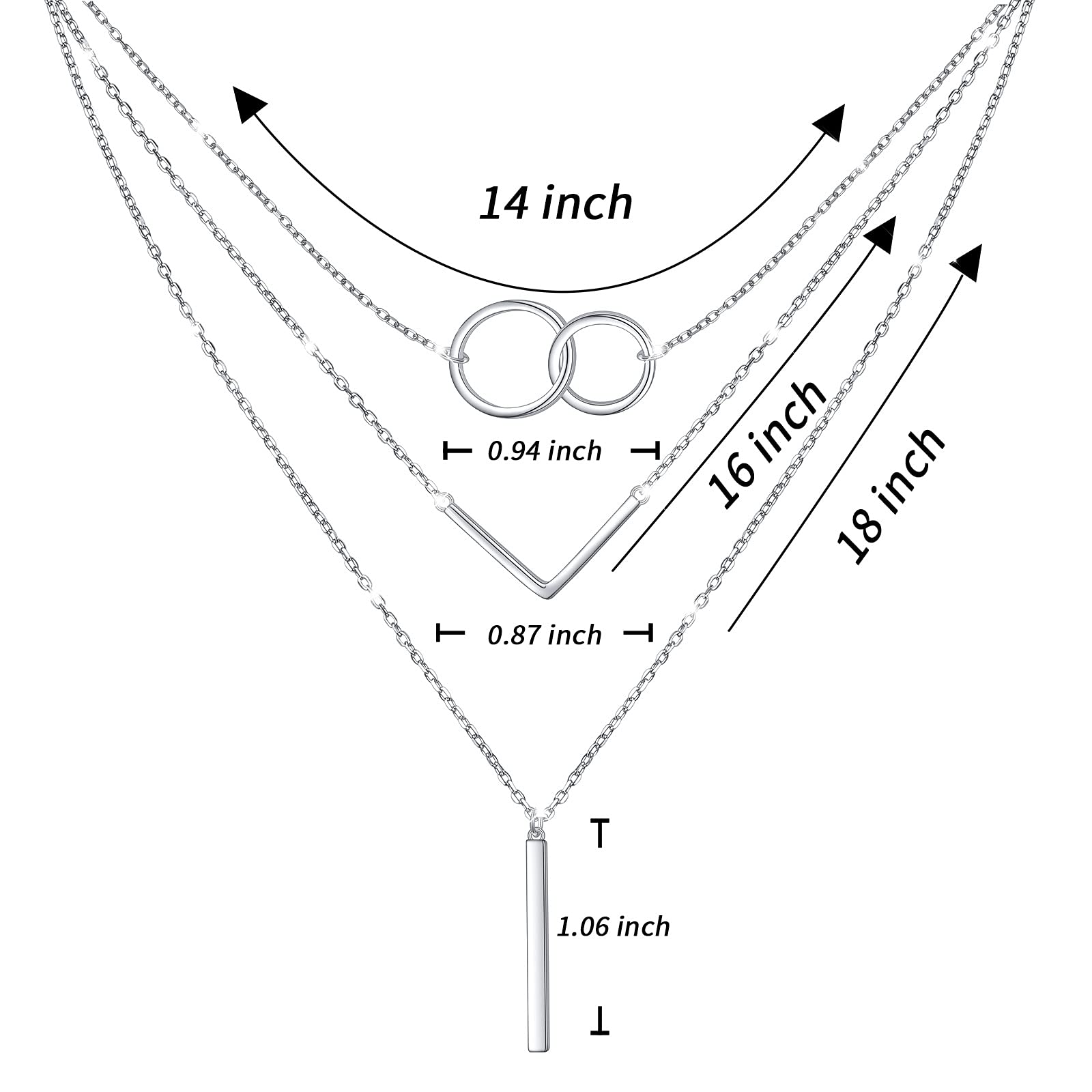 JZMSJF Layered Necklaces for Women S925 Sterling Silver Double Circles 3 Layer Choker Necklaces Jewelry Gift