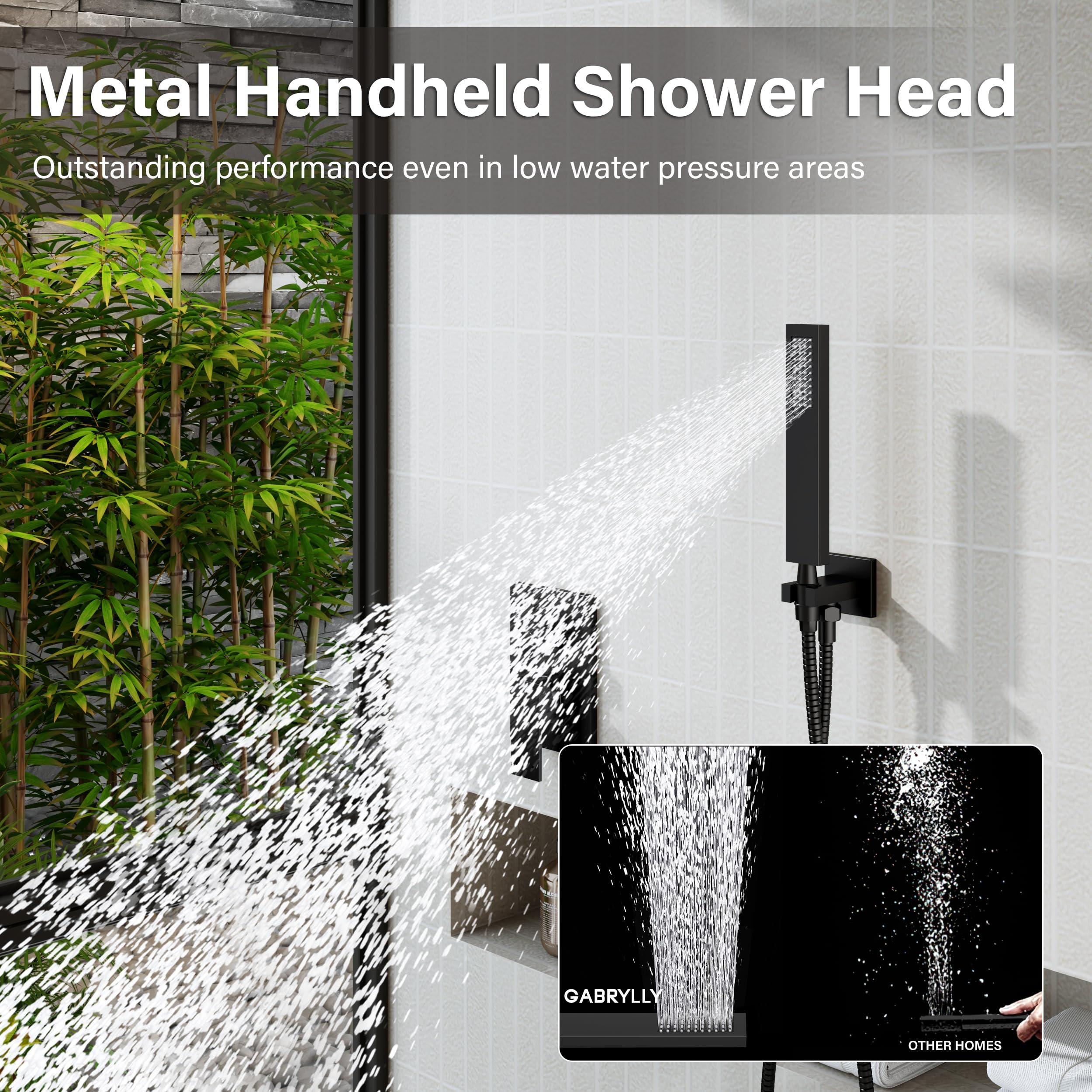 Gabrylly Shower System, Black Shower Faucet Set with 10" Rain Shower head and Handle Set, All Metal Shower Heads with Handheld Spray Combo, Wall Mounted Shower Fixtures with Shower Valve, Matte Black