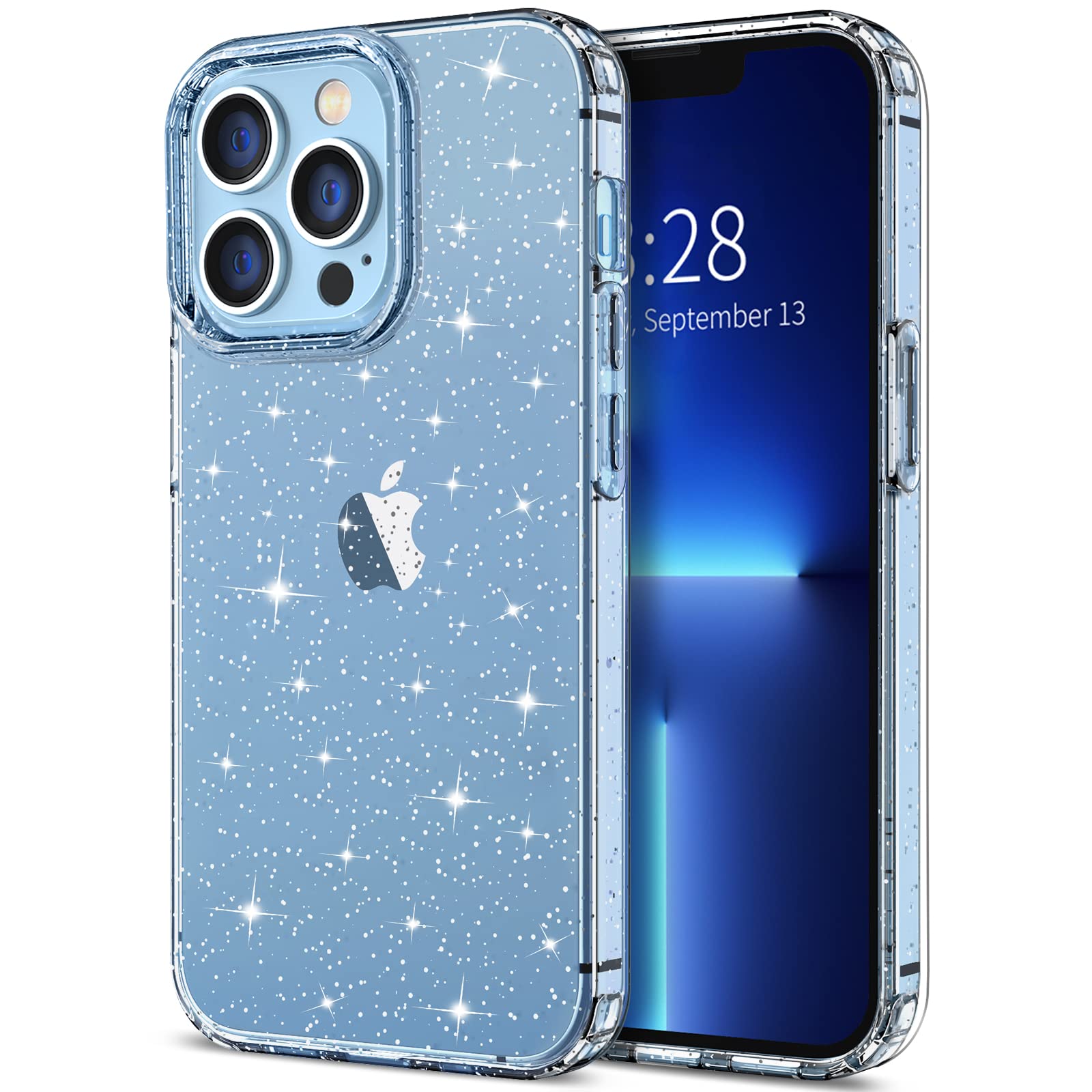 Hython Case for iPhone 13 Pro Case Glitter, Cute Sparkly Clear Glitter Shiny Bling Sparkle Cover, Anti-Scratch Soft TPU Thin Slim Fit Shockproof Protective Phone Cases for Women Girls, Clear Glitter