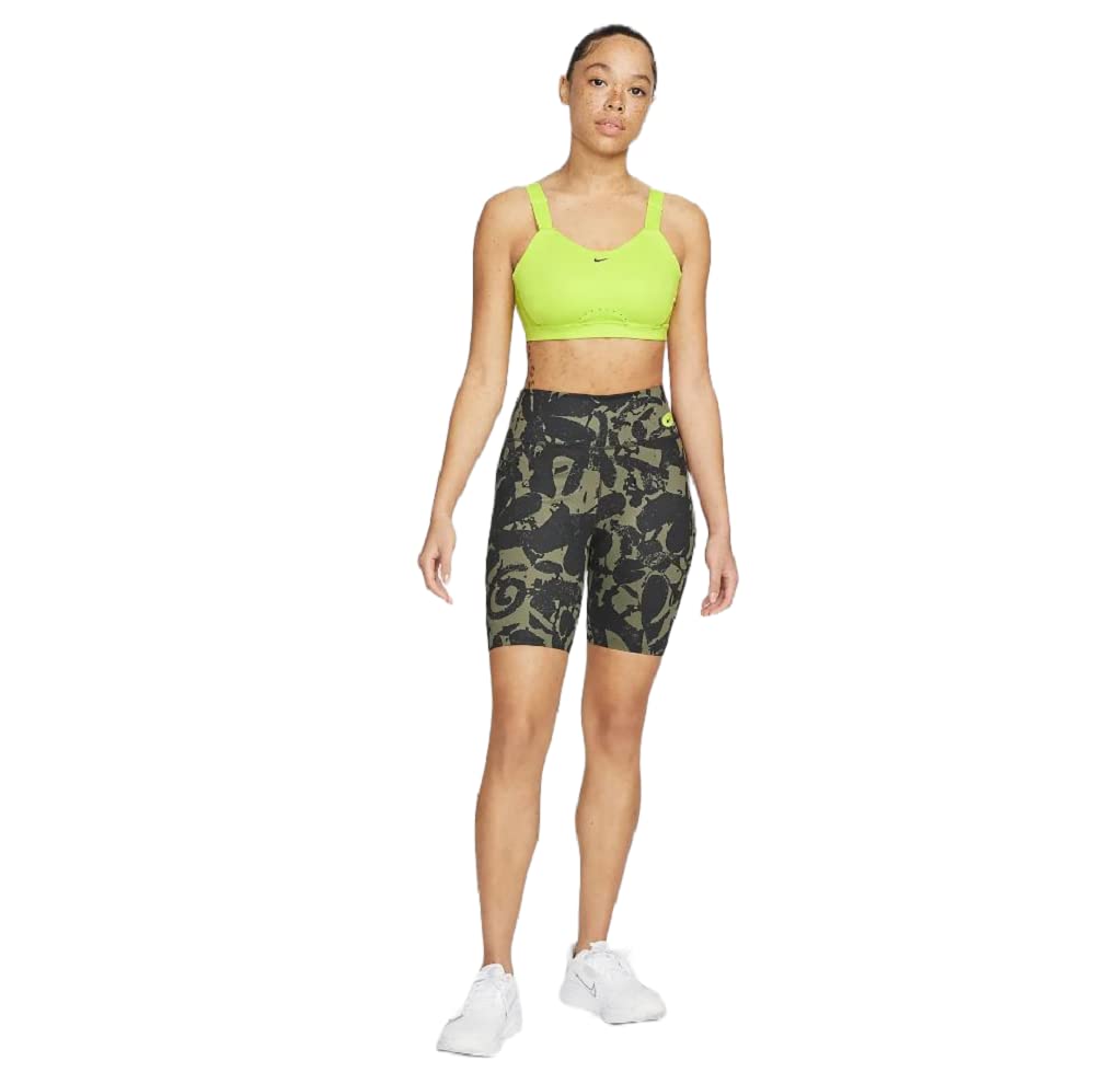 Nike Women's One Luxe Icon Clash Mid-Rise Training Bike Shorts (Black/Olive) Size Small