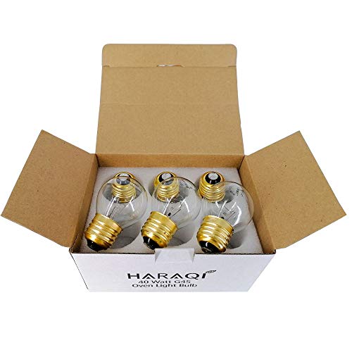 haraqi 6 Pack E27 E26 G45 120 Volt 40 Watt Oven Bulb, High Temperature 300 Degree Resistant Incandescent Bulbs,Brass Base Clear Glass Oven Bulb