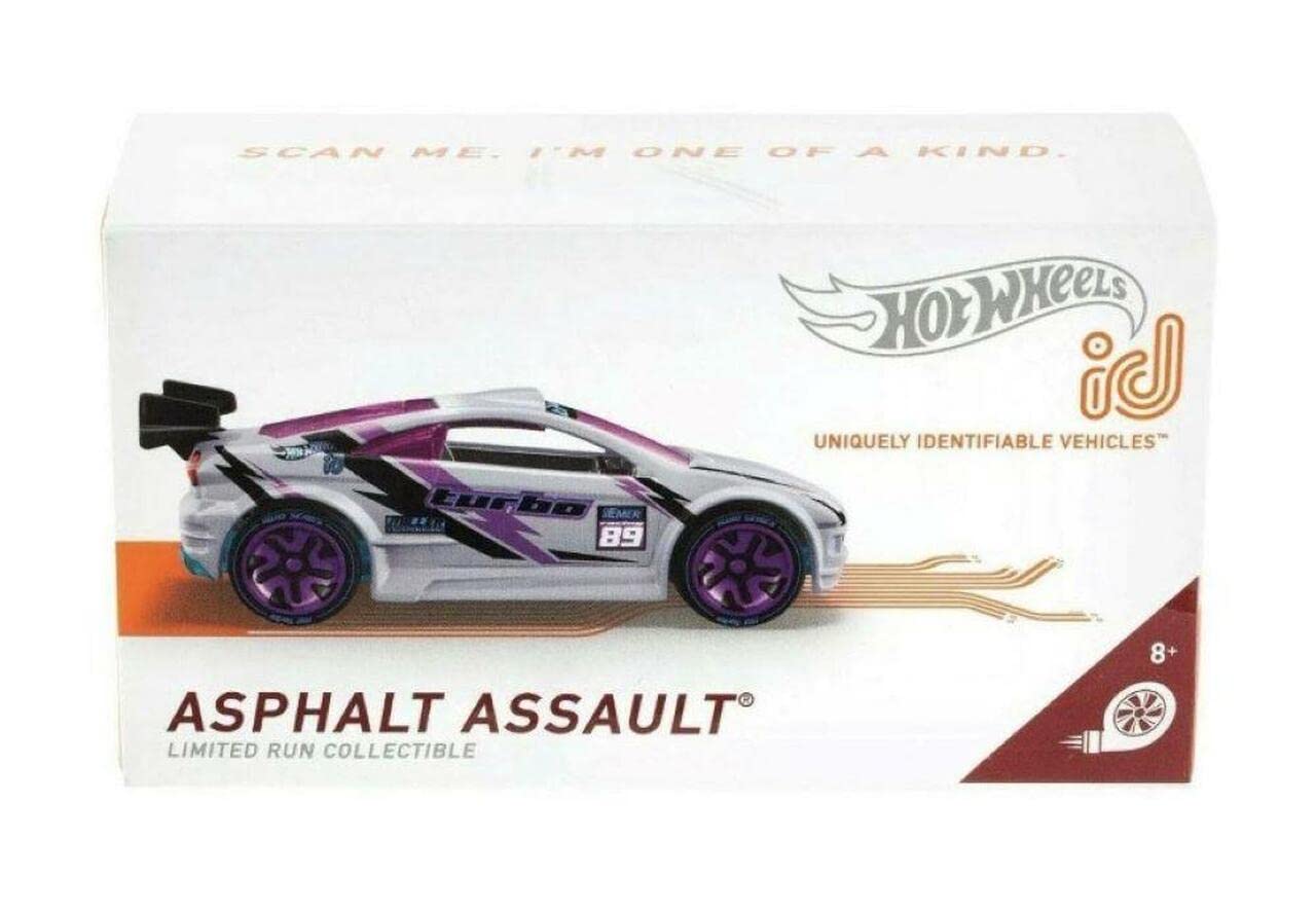 Hot Wheels id Vehicle, 1:64 Scale Asphalt Assault Vehicle with Embedded NFC Chip, Turbo Collection, Physical and Digital Play for Ages 8 Years and Older