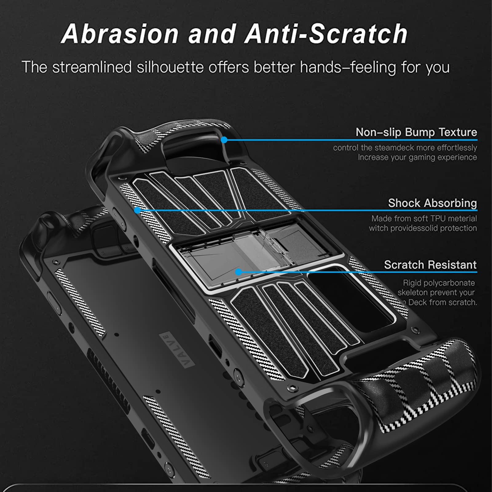 Keruixin Steam Deck Case with Kickstand, PC+TPU Protective Case Cover Protector Case with Stand Base for Stream Deck, Shock-Absorption, Non-Slip and Anti-Scratch Design (Black)