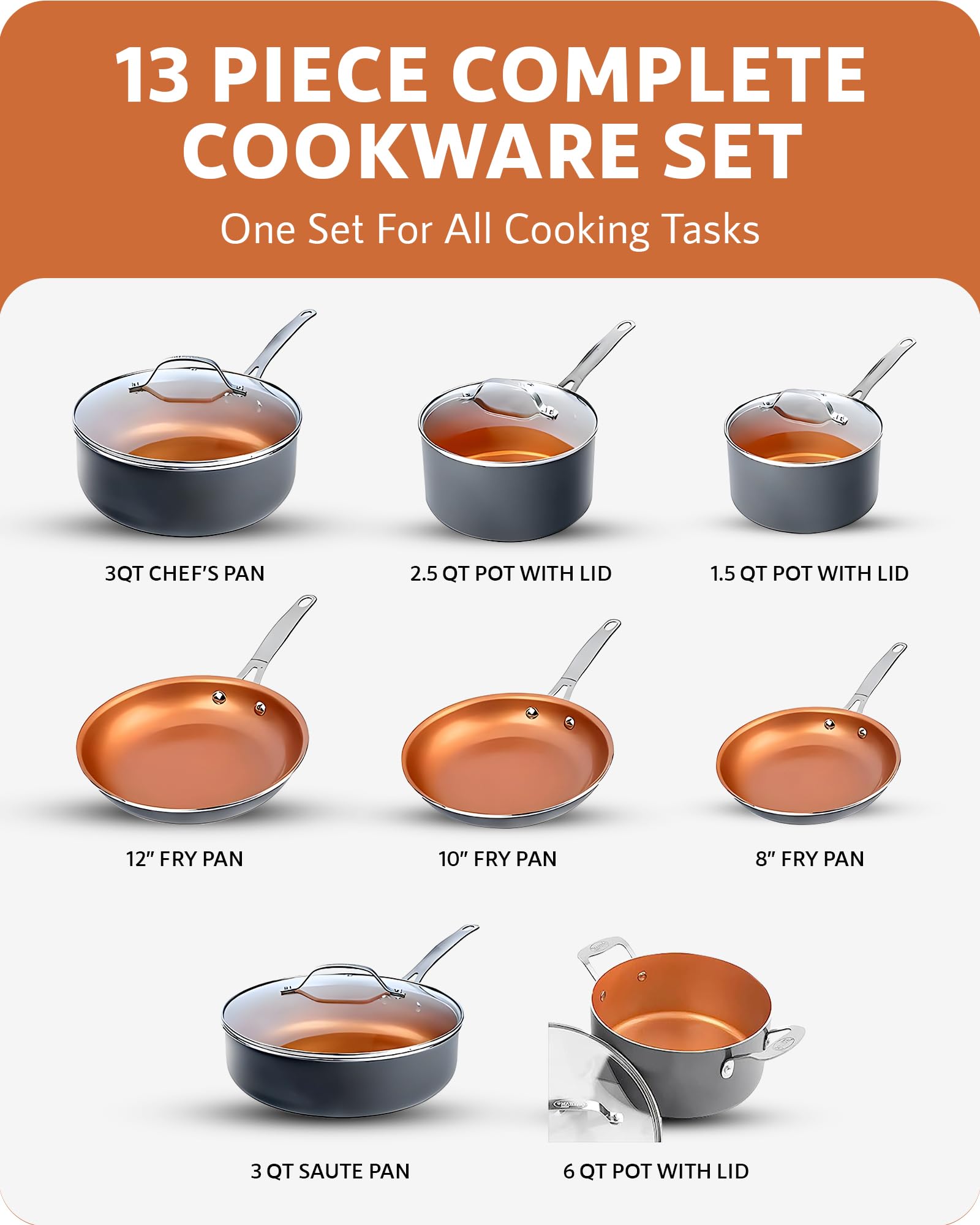 Gotham Steel Pots and Pans Set Nonstick Cookware Set, 13 Pc Induction Cookware Set with Ultra Non Stick Ceramic Pans for Cooking Non Toxic, Dishwasher/Oven Safe Ceramic Cookware Set, Hard Anodized