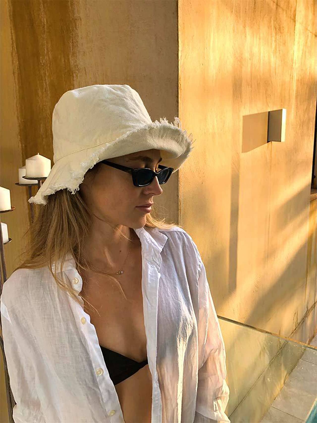 HZEYN Bucket Hats for Women Wide Brim Summer Travel Packable Cotton Bucket Beach Sun Hat UPF 50+ (Beige)