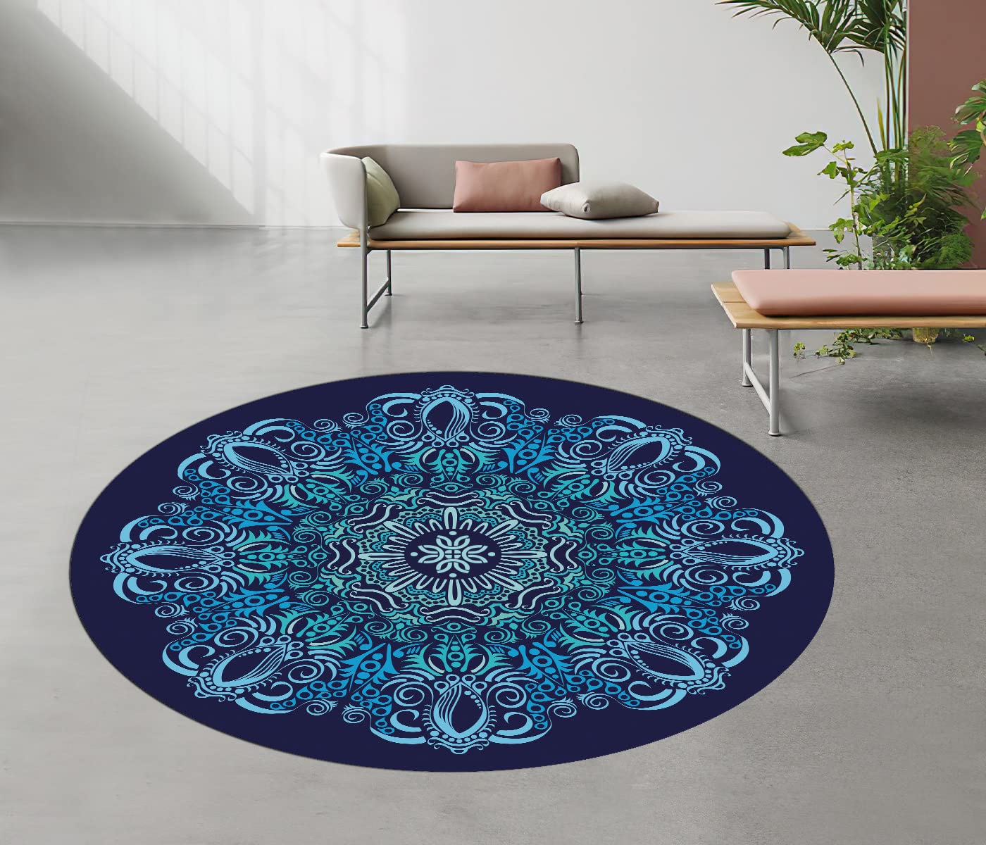 LERYG Pilates Mat Round Oversize Yoga Mat Suede Rubber Non-Slip Dia 140cm Exercise Mat Meditation Mat Workout Mat for Home Outdoor (Sun&Flower)