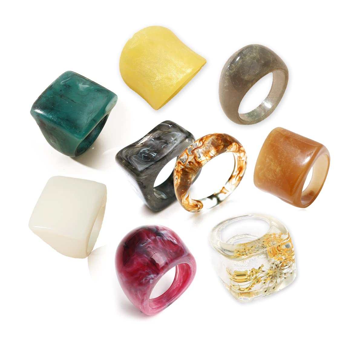GRHOSE Resin Chunky Rings Acrylic Resin Rings Wide Thick Dome Knuckle Finger Stackable Joint Ring Retro Acrylic Transparent Vintage Plastic Resin ring sets
