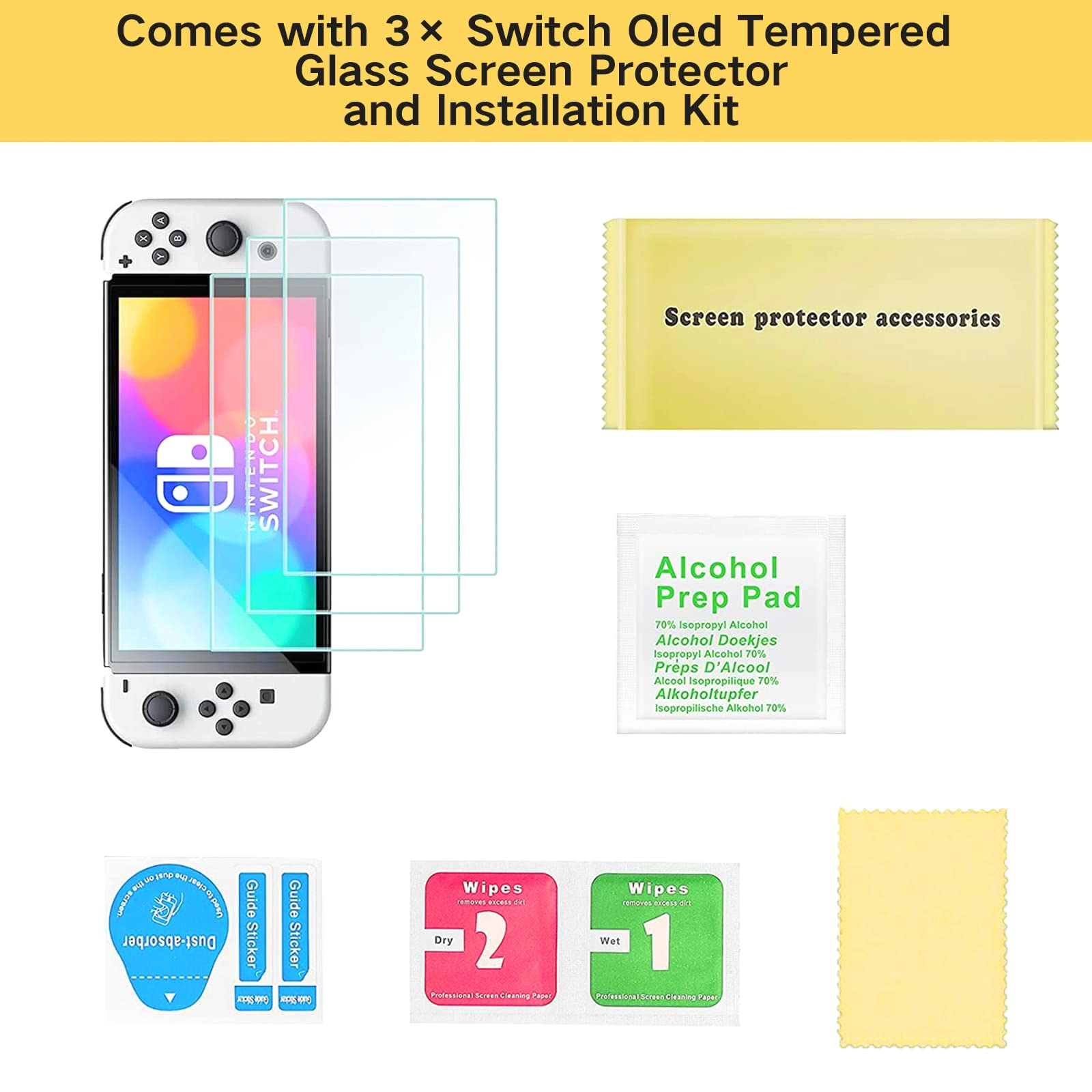 JZW-Shop [3 Pack] Tempered Glass Screen Protector for Switch OLED Model 2021, Transparent HD Clear Anti-Scratch Screen Protector Compatible with Switch OLED