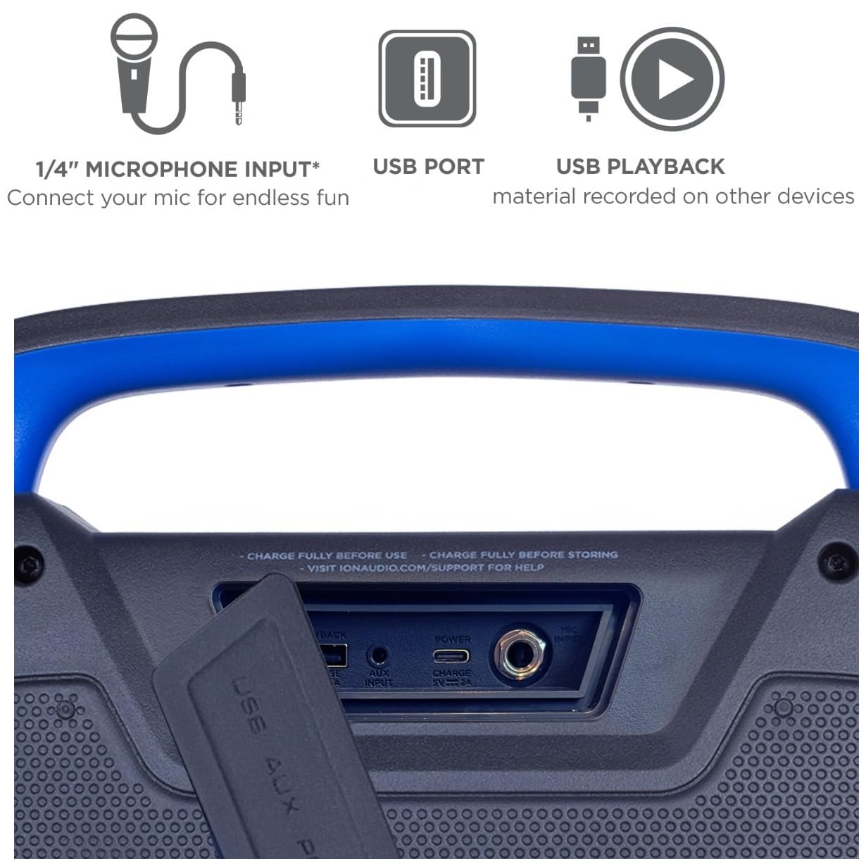 Ion Explorer Express Outdoor Party Speaker with Rechargeable Battery, Bluetooth and Radio for Birthday, Pool Party, BBQ β Premium Wide Sound, Three Speakers, USB Charging & App (Renewed)