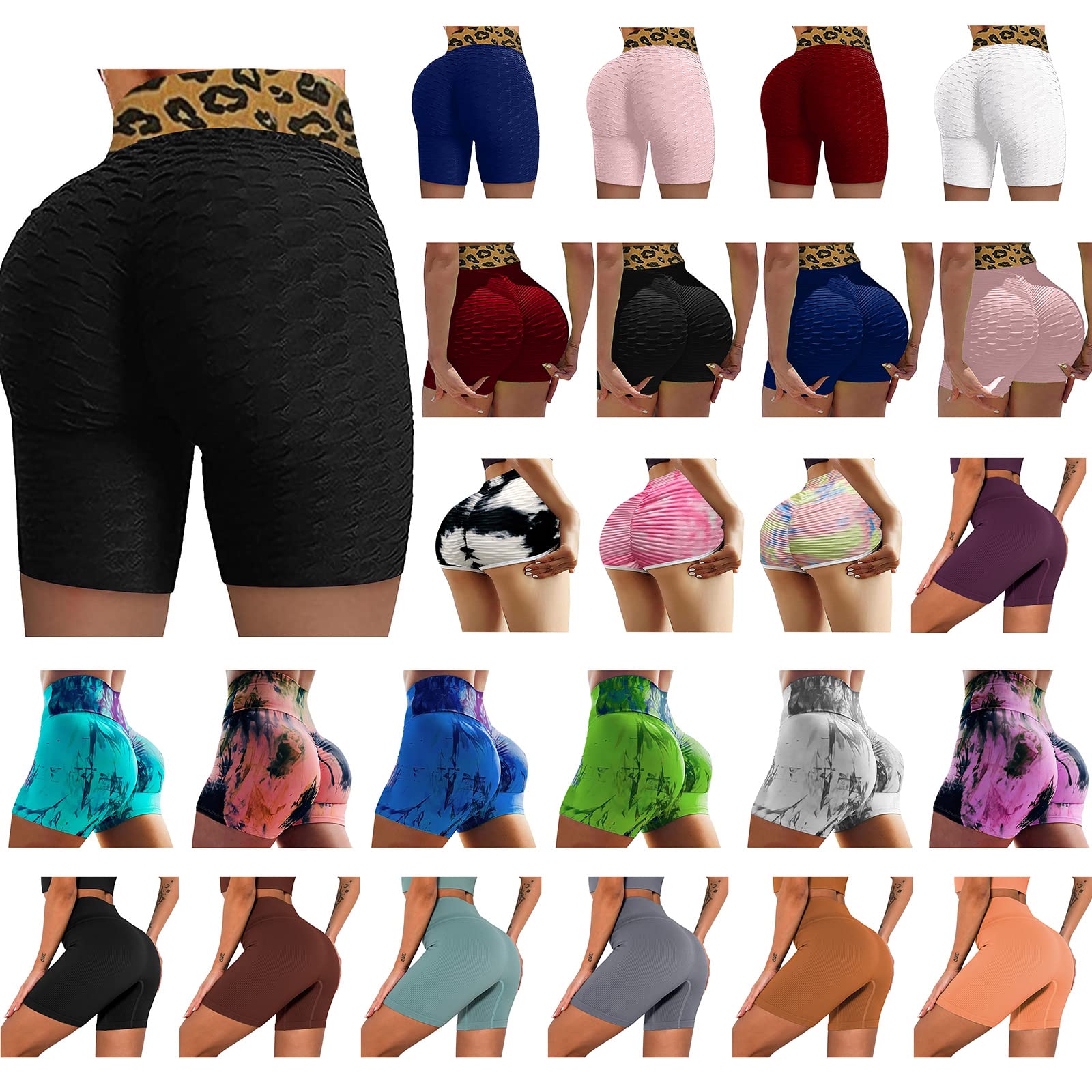 lcziwo Women's High Waist Shorts Workout Yoga Running Gym Compression Shorts Scrunch Butt Lifting Elastic Tights Pants