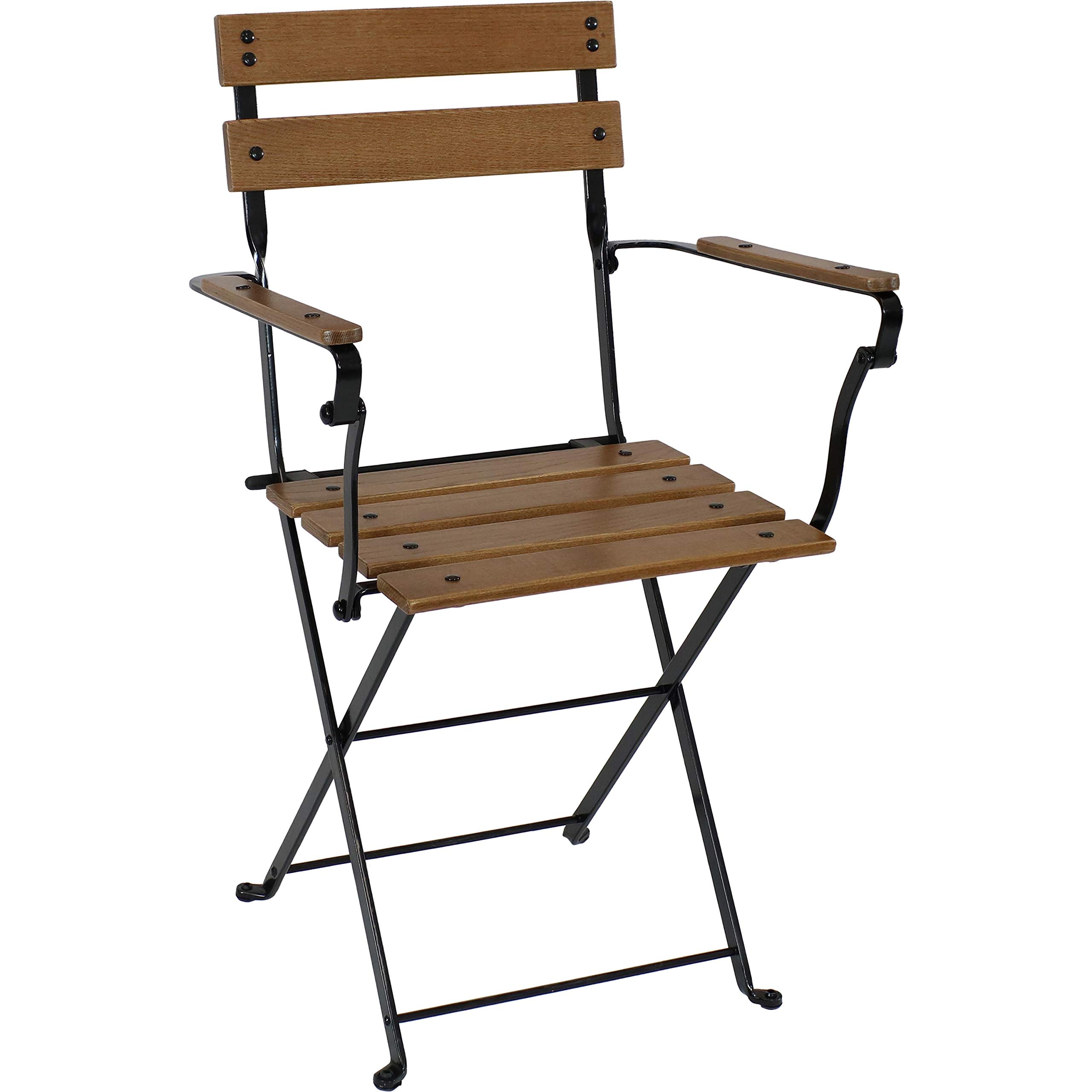 Sunnydaze European Chestnut Folding Dining Armchair - for Indoor or Outdoor Use - Commercial Grade - Set of 4 - Brown