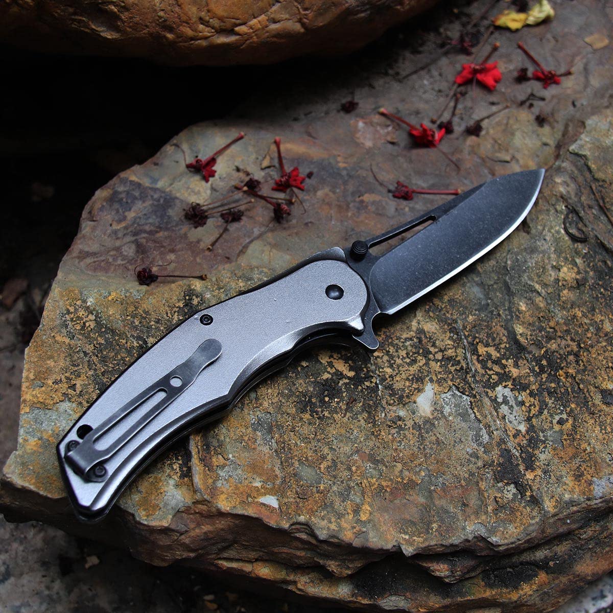 Hunting Camping Fishing Folding Knife - Stainless Steel Handle