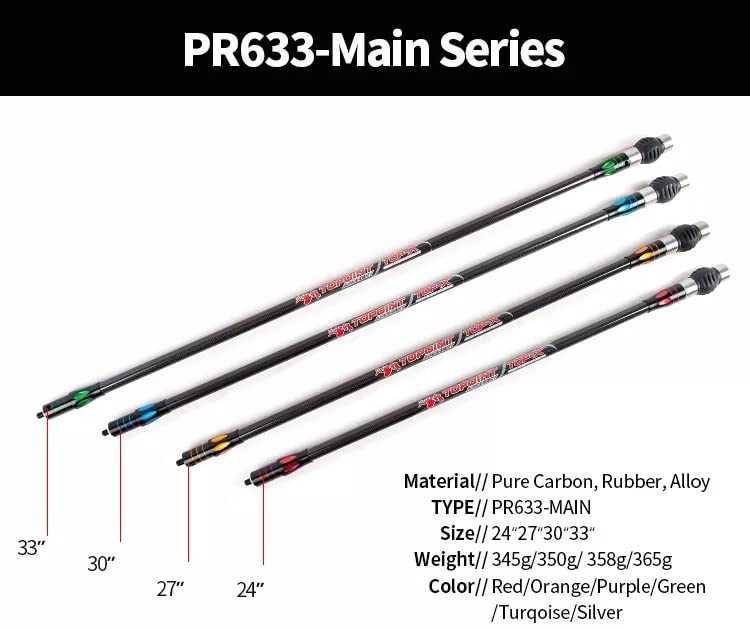 HNZMDY Archery Bow Stabilizer Set 30/10/5 inch Carbon Fiber Bow Stabilzer Shock Absorber Balance Bar Stabilizer System for Recurve Bow and Compound Bow Hunting Shooting (Silver/PR633)