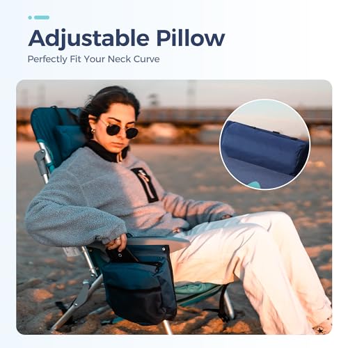 LET'S CAMP Backpack Beach Chair Set of 2, 4-Position Classic Lay Flat, Pillow and Padded Shoulder Straps, Storage Pouch and Towel Bar, Support 250LBS, Wave