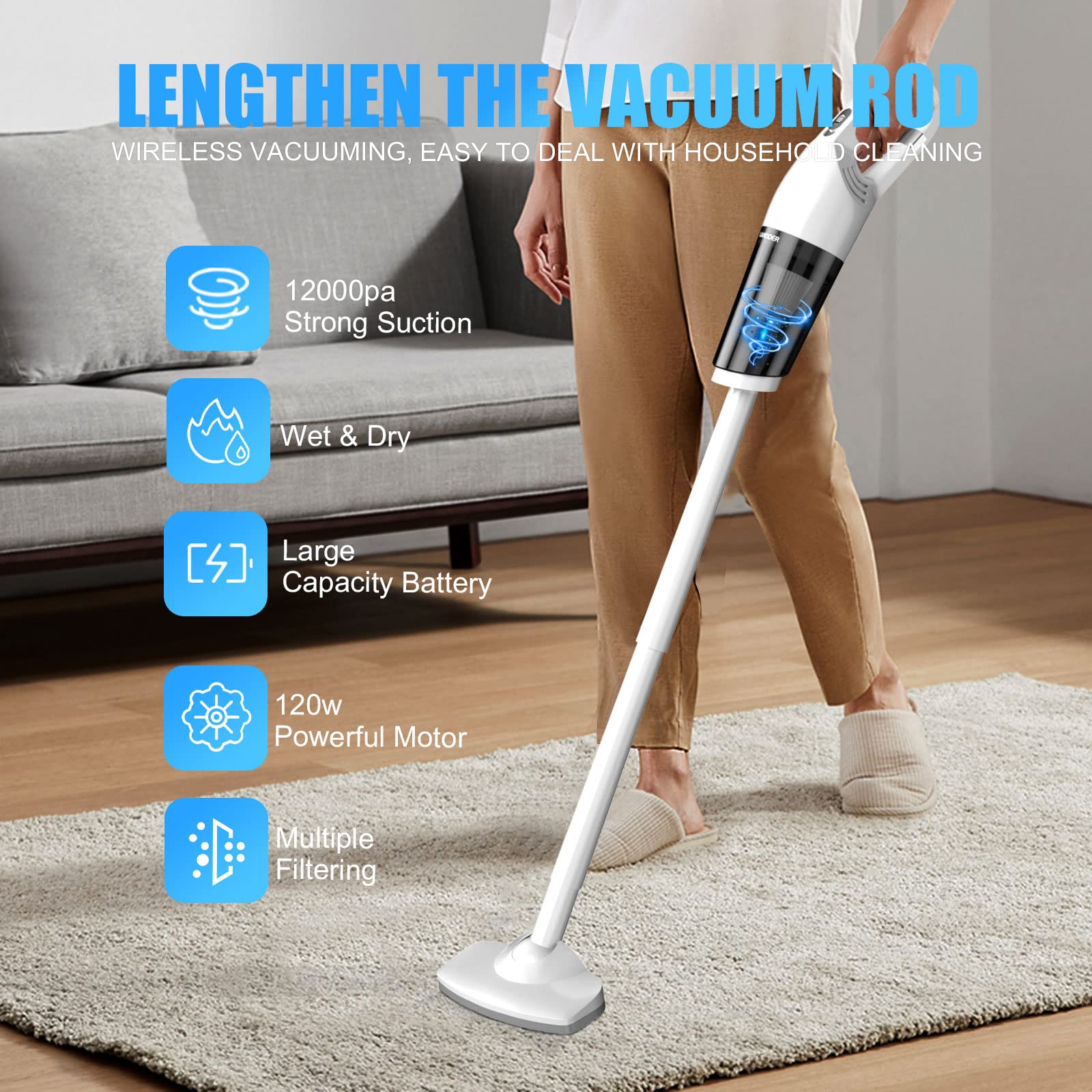 LANDDER-Stick Vacuum Cleaner Cordless, Shark Cordless Vacuum, 2 in 1 Handheld Vacuum for Hard Floor, Tile, Laminate, Carpet