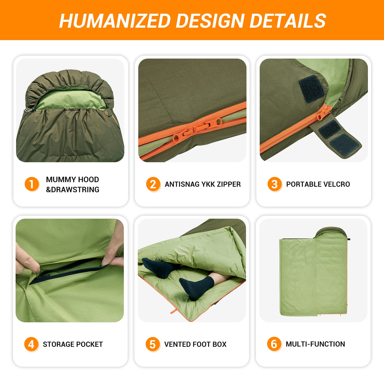 KingCamp Camping Sleeping Bag for Adults, Made from 100% Recycled Material 20 Degree 700+ Fill Power Down Sleeping Bags, Lightweight Backpacking Sleeping Bag for Hiking & Outdoor with Compression Sack
