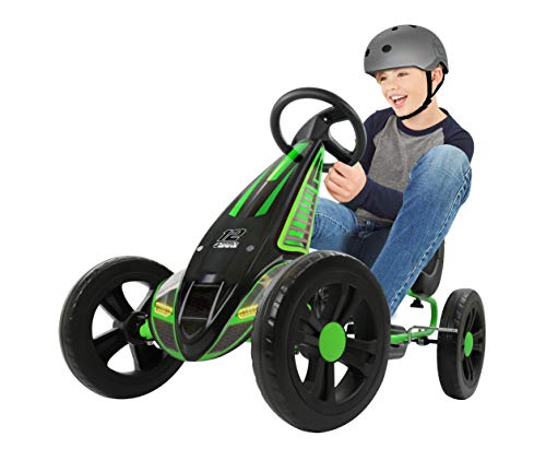 Hauck Hurricane Pedal Go Kart with Durable Steel Tube Frame, Sporty 3 Point Steering & Adjustable Seat, Large, Green Black