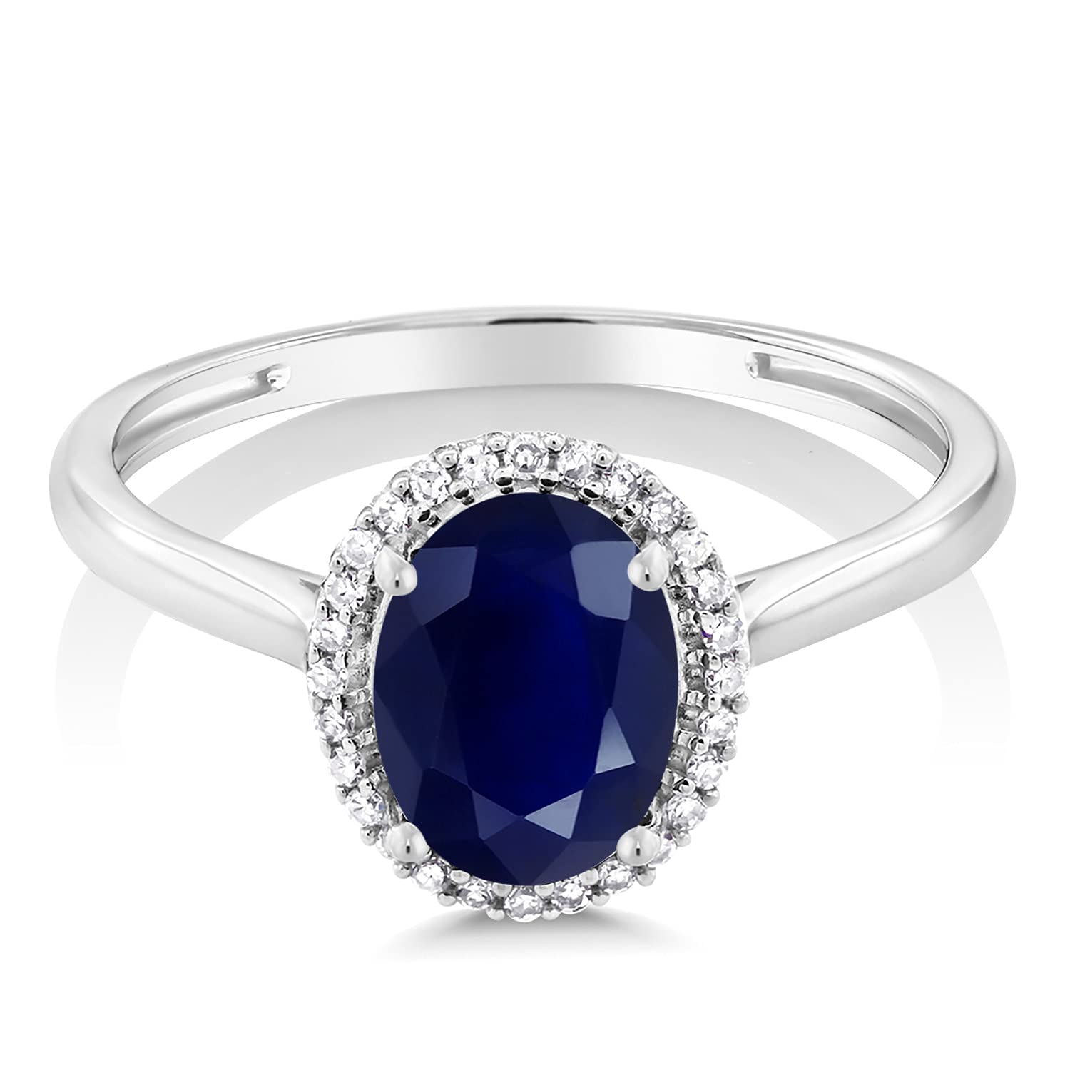 Gem Stone King 10K White Gold 8X6MM Oval Gemstone Birthstone & White Diamond Halo Engagement Ring | Wedding Anniversary Promise White Gold Ring For Women | Size 5,6,7,8,9