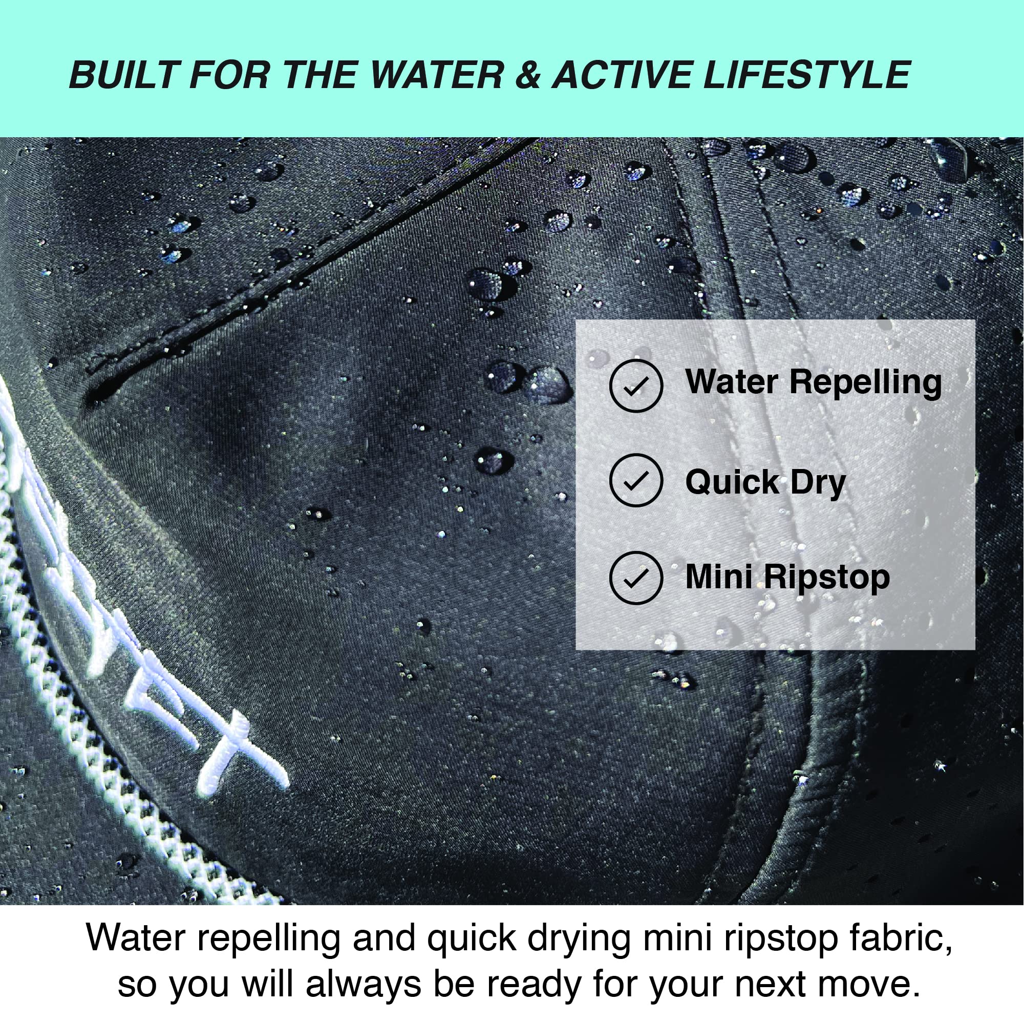 Hydro Waterproof Men's Hat, Sports Performance Snapback Cap with Rope, Water Proof Baseball Hat for Golf, Running, Gym, Boating, Moisture Sweat Resistant, One Size Fits All Melins, Unisex Black