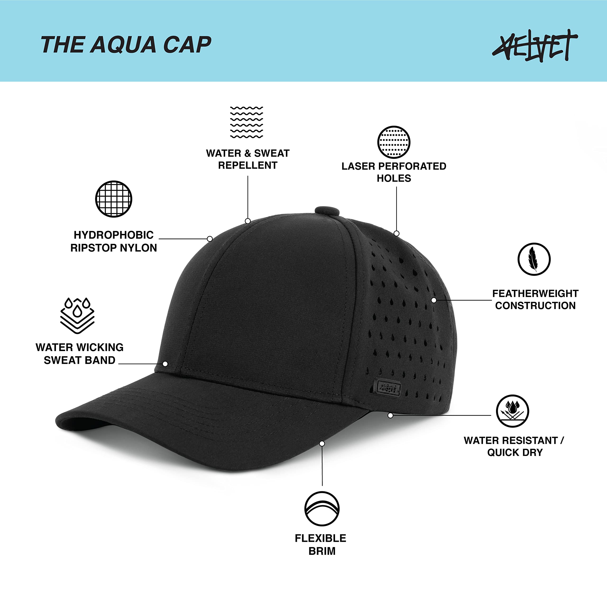Hydro Waterproof 6-Panel Sports Hat, Floating Performance Snapback Cap. Water-Resistant Baseball Hat for Surf, Boat, Golf, Everyday use with Sweat Resistant Band. One Size Fits All, Unisex Gray
