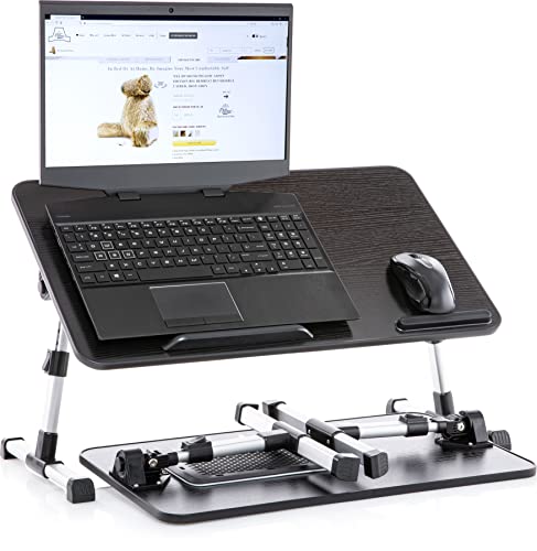 Husband Pillow Combo - Backrest Pillow with Arms : Medium Chocolate & Lap Desk Bed Tray : Black - Memory Foam Reading Pillows for Bed w/Removable Neck Roll & Laptop Bed Tray Table