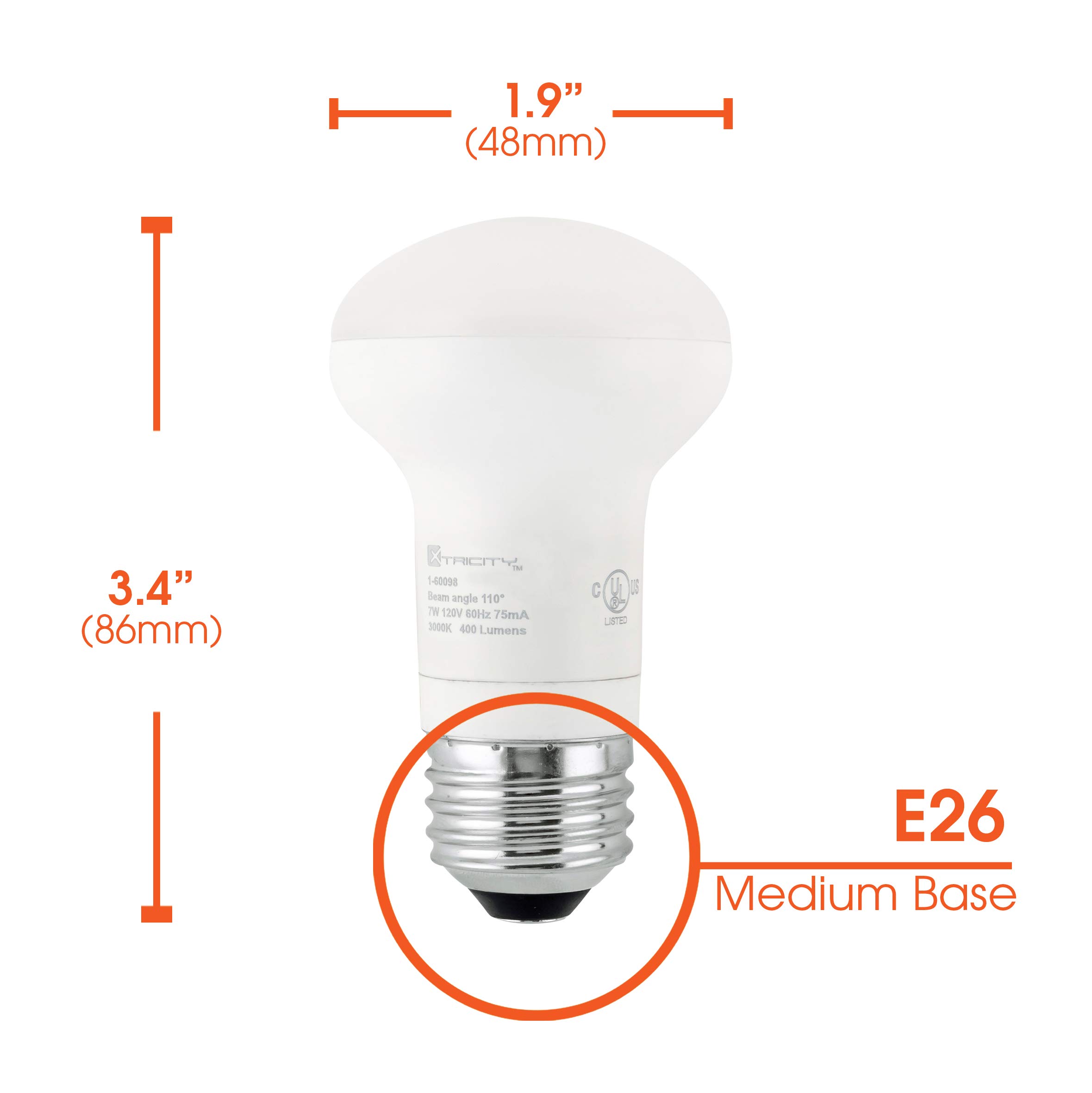 Xtricity R16 LED Light Bulb, 7 Watt (50W Equivalent), Dimmable, 400 Lumens, 3000k Soft White, E26 Medium Base, Energy Star (2 Pack)