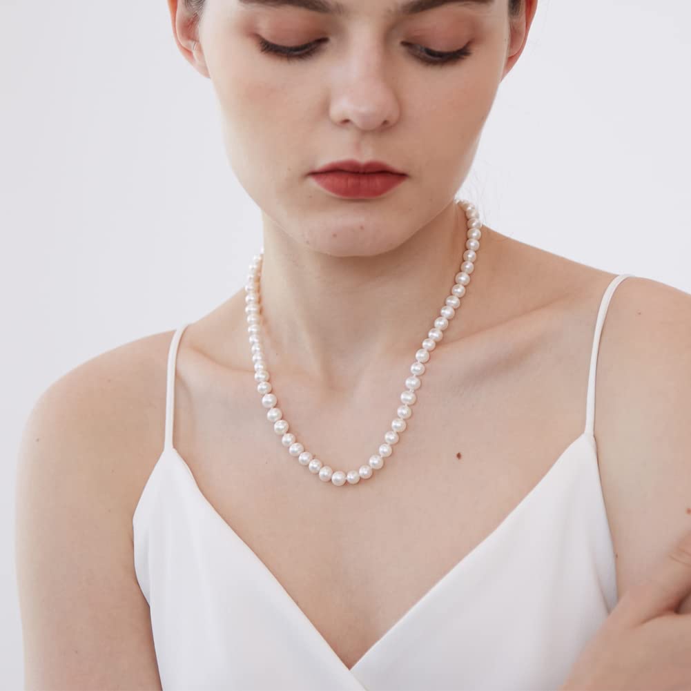 LANE WOODS Single Strand Pearl Necklace for Women (18 inch, 8-9mm)