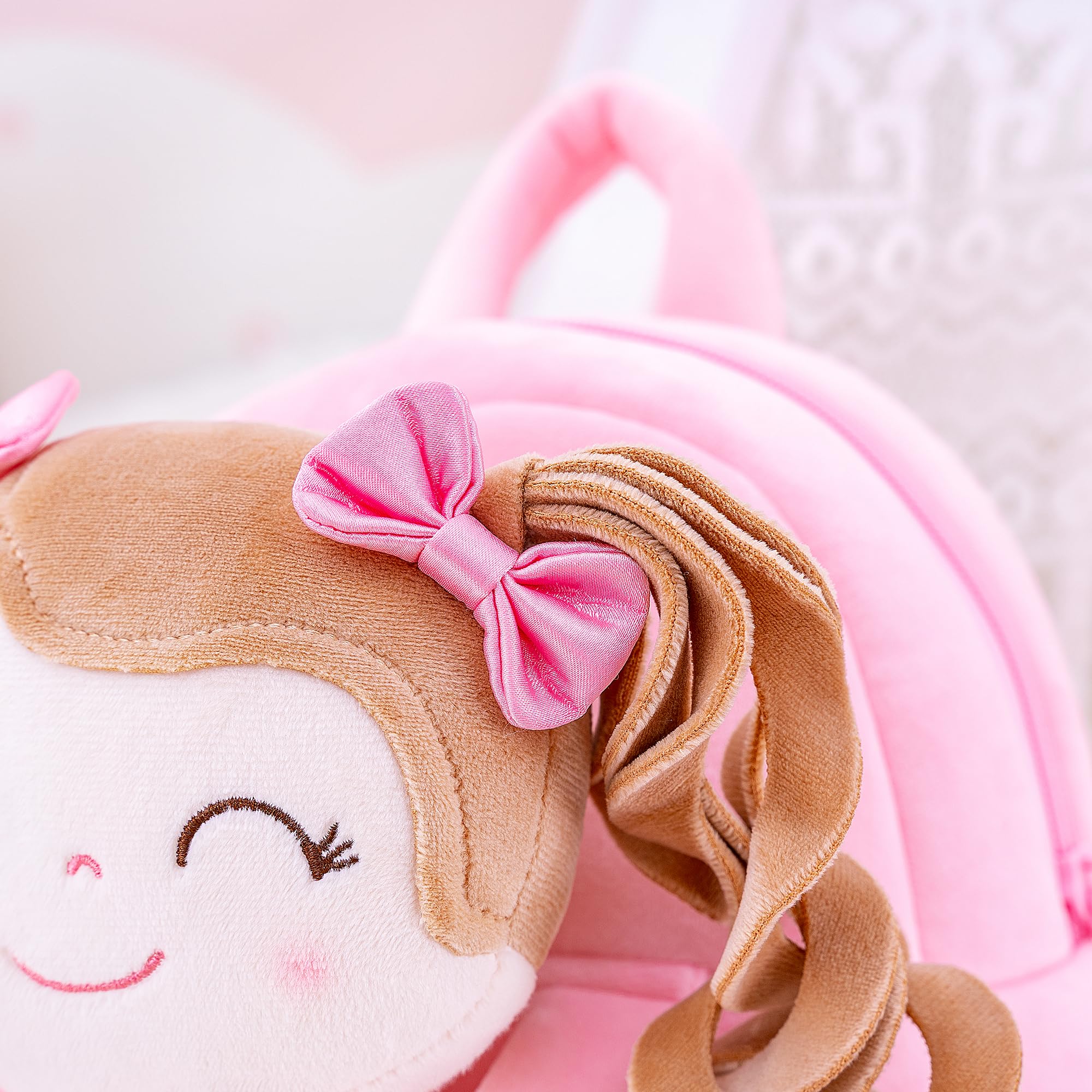 Gloveleya Toddler Girls Backpack for Kids with Soft Toys Plush Curly Ballerina Doll Pink 9 Inches