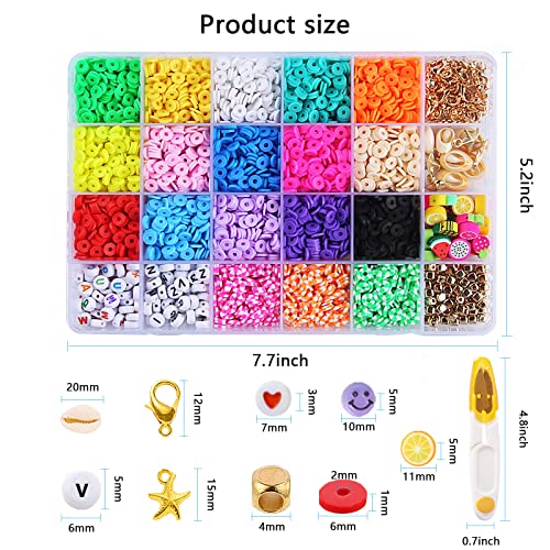 LanM Epoch 4020 Pcs Clay Beads,18 Colors Flat Clay Beads Kit with 100 Alphabet Beads,20 Smiley Beads,20 Loving Beads and 4 Roll Elastic Strings for DIY Jewelry Making Earring Bracelets Necklace (6mm)