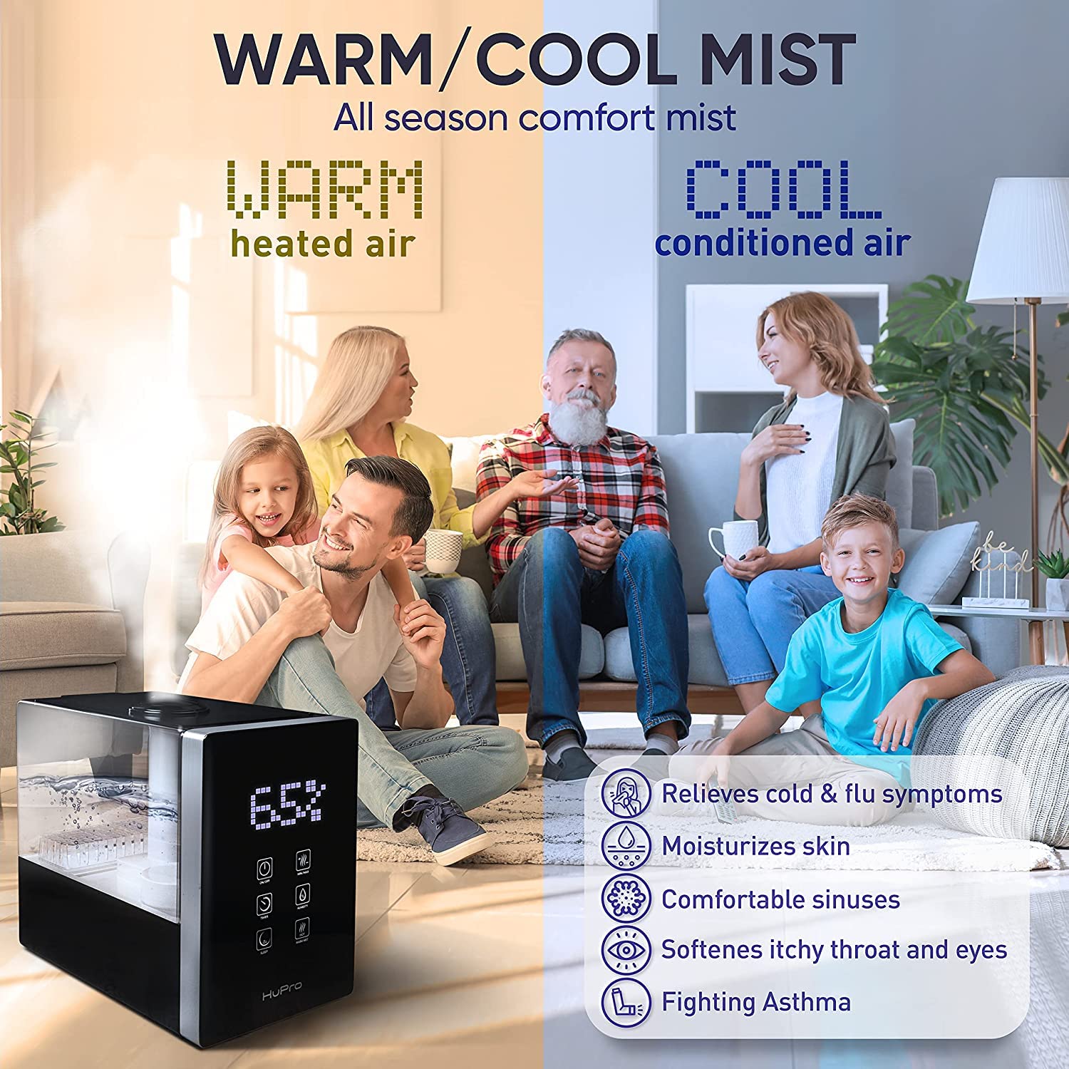 Large Humidifier Warm Mist & Cool Mist Humidifier for Bedroom, 6 Liters