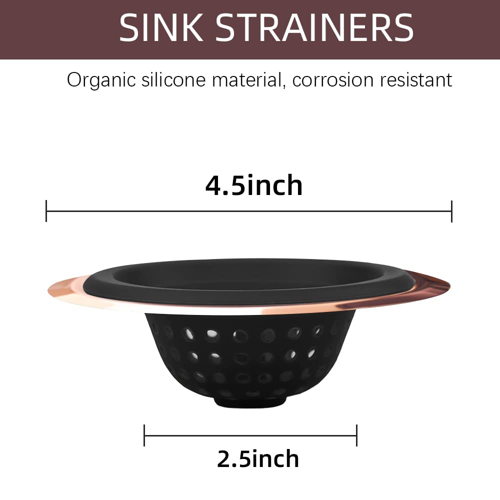 Kitchen Set of 2 Sink Strainers, Flexible Silicone Good Grip Kitchen Sink Drainers, Traps Food Debris and Prevents Clogs, Large Wide 4.5’ Diameter Rim (Rose Gold)