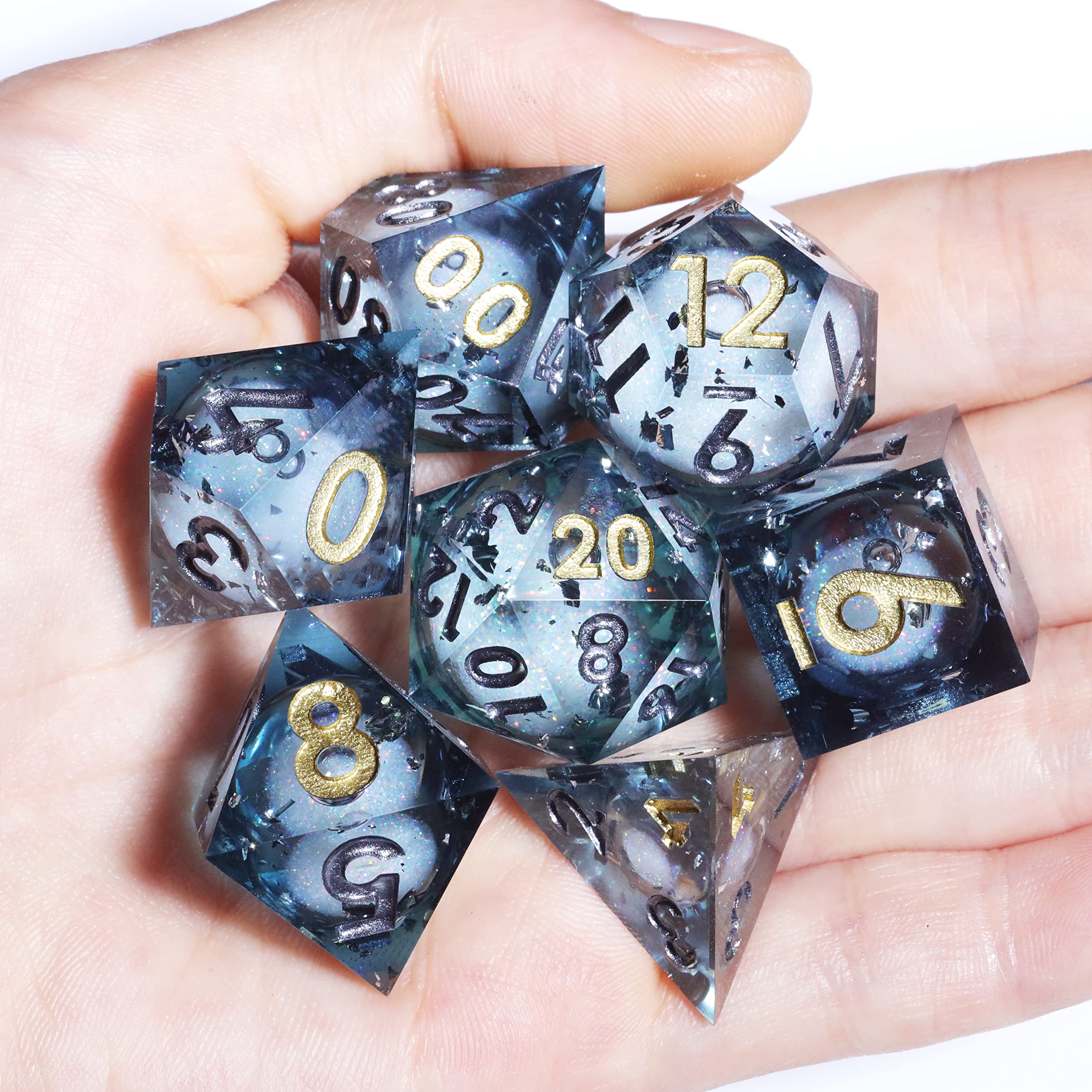 Liquid Core Dice MINI PLANET DND Dice Set for TTRPG Dungeons and Dragons Handmade Sharp Edge DND Dice Set Polyhedral Dice (Nocturne)