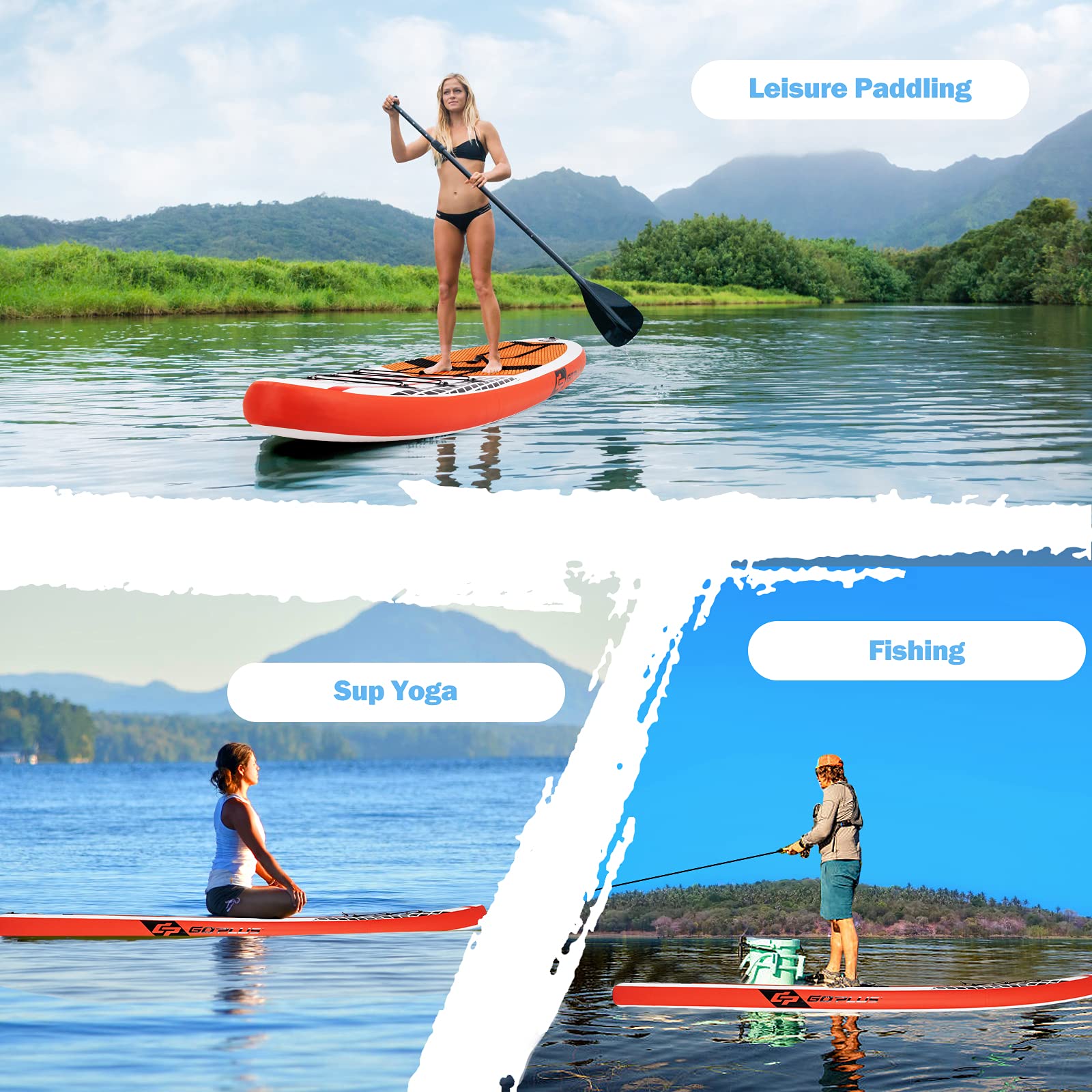 GOPLUS 10.5' Inflatable Stand Up Paddle Board SUP Cruiser with Fin, Adjustable Paddle, Hand Pump and Carry Backpack (Orange)