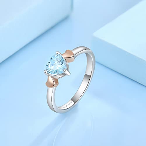 JO WISDOM Women Ring,925 Sterling Silver Heart Engagement Wedding Anniversary Promise Ring with 6mm 5A Cubic Zirconia ring size5