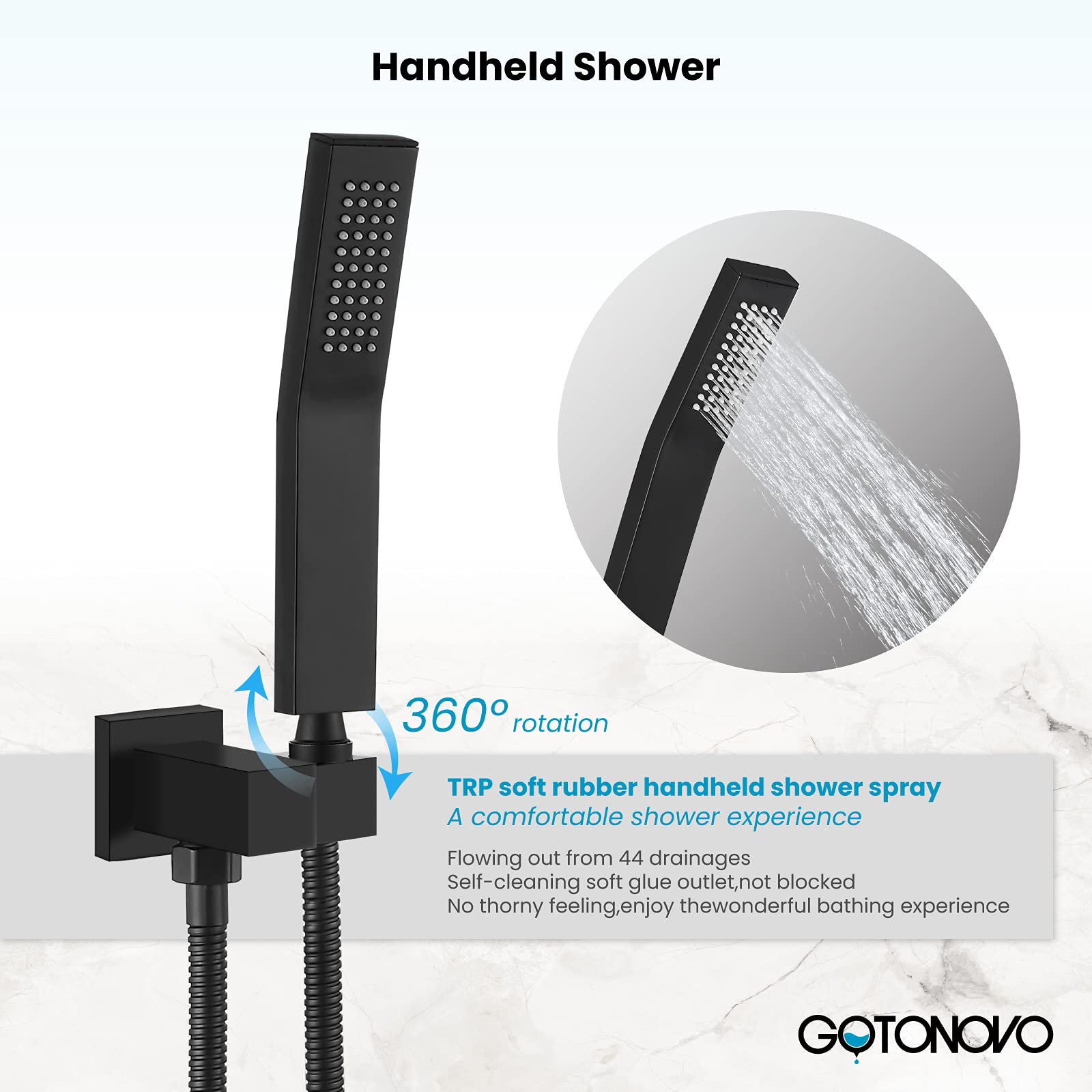 gotonovo Rain Mixer Shower Faucet Set Combo with Waterfall Tub Spout Rain Shower System Ceiling Mount Rainfall Shower Head with Handheld Spray Rough-in Valve and Trim Included Matte Black 12''