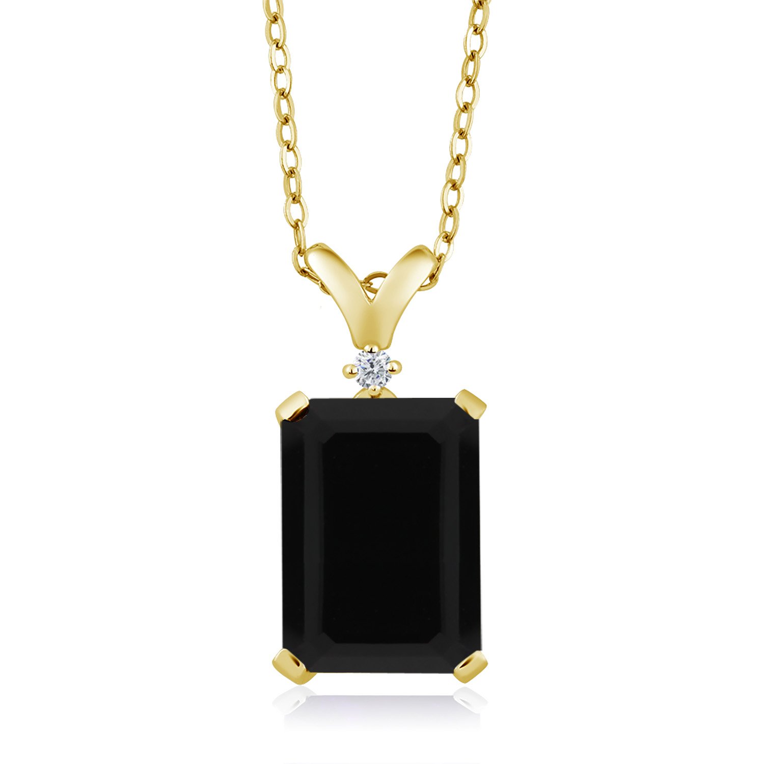 Gem Stone King 6.62 Cttw Black Onyx and White Diamond Jewelry Pendant Necklace For Women Set In 18K Yellow Gold Plated Silver | Gemstone Birthstone | 14X10MM Emerald Cut | With 18 Inch Chain